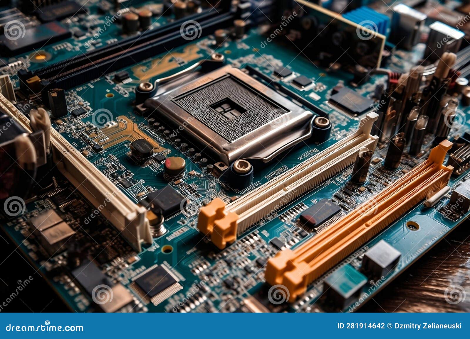 Printed Circuit Board with Processor. Generative AI. Stock Illustration ...