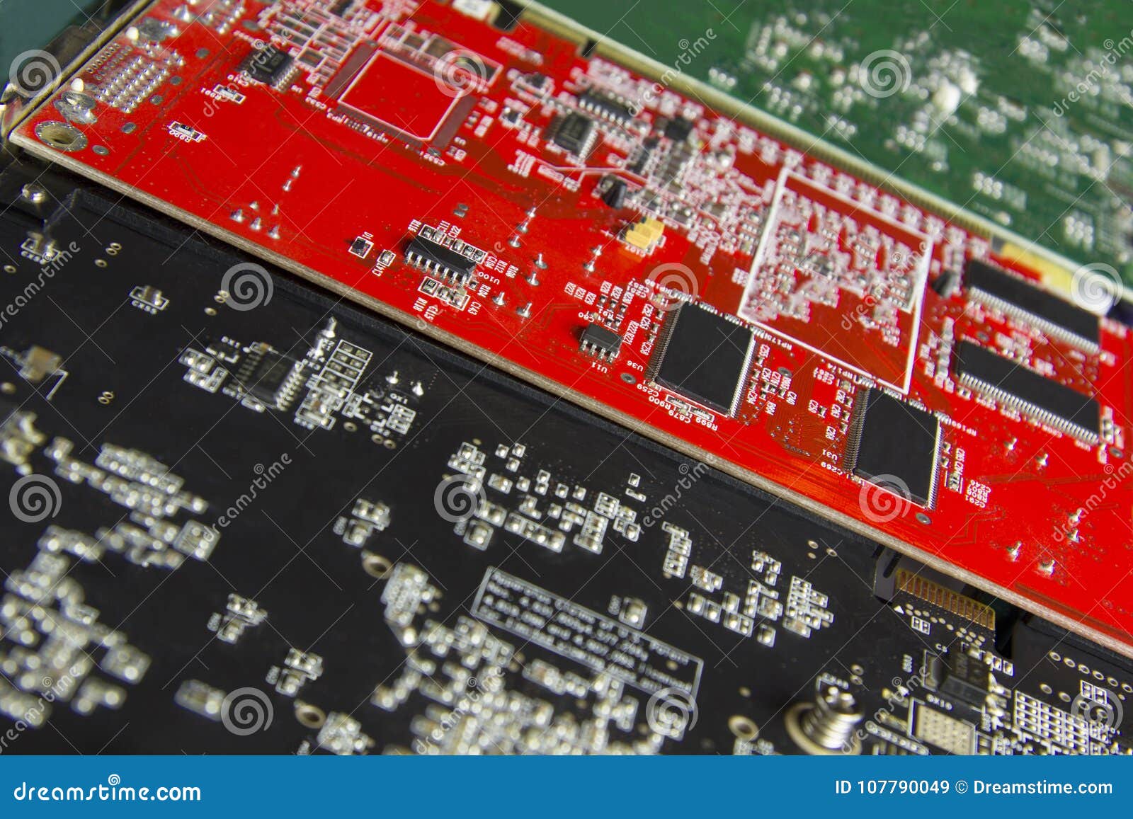 Printed Circuit Board Red, Black, Green with Components Stock Image ...