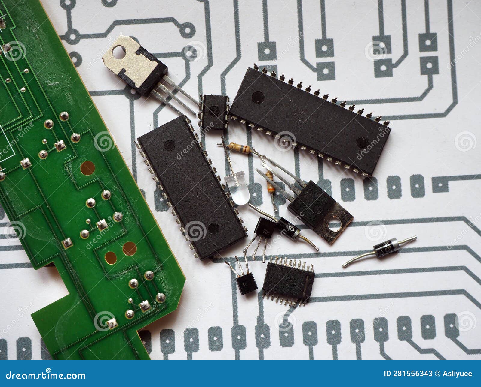 Semiconductor Components on Schematic Stock Image - Image of chip ...