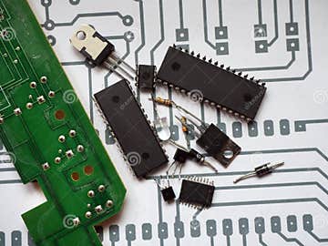 Semiconductor Components on Schematic Stock Image - Image of chip ...