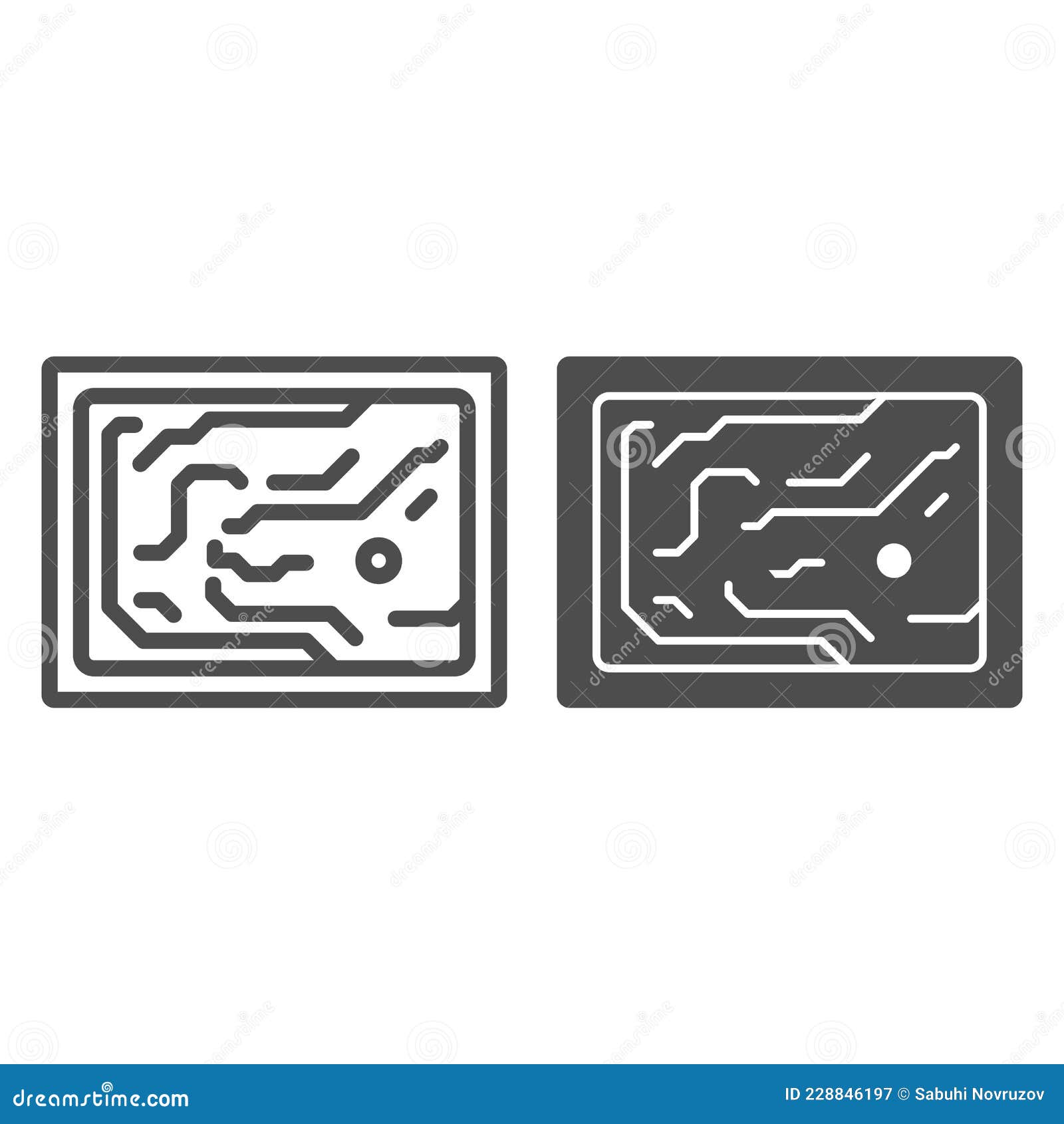 Printed Circuit Board Simplified Diagram Line and Solid Icon ...