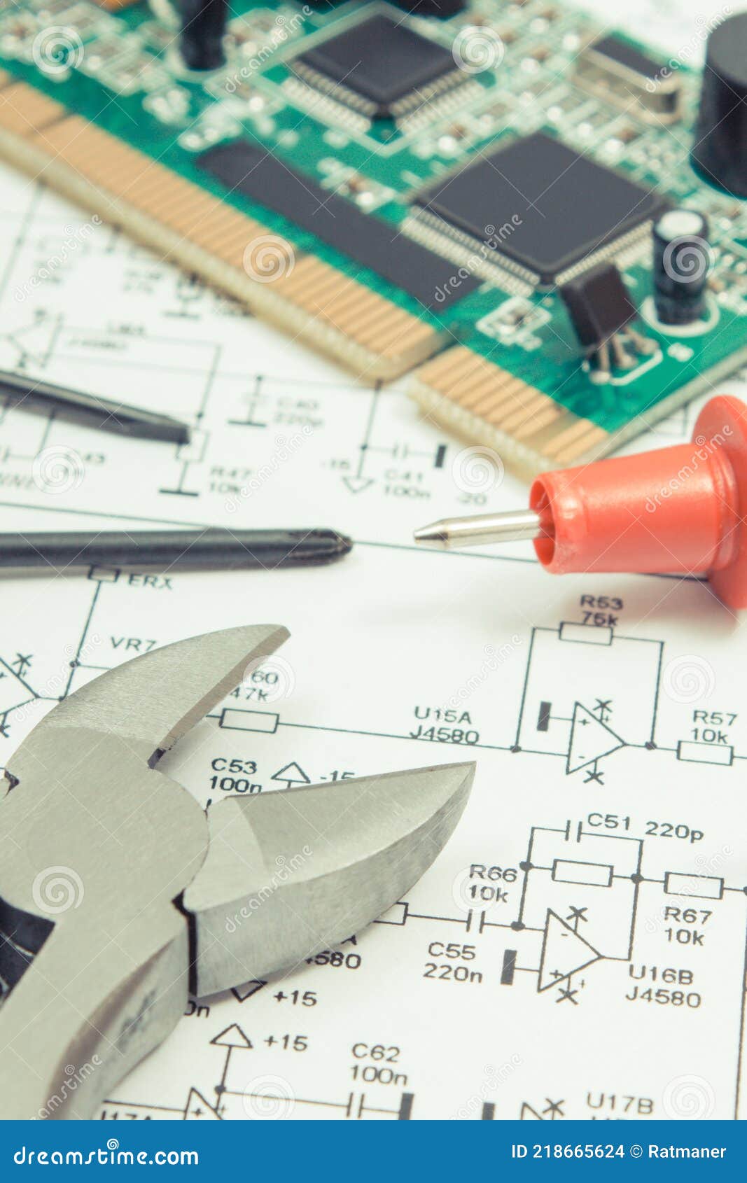 Circuit Board with Transistors, Resistors, Capacitor. Diagram of ...