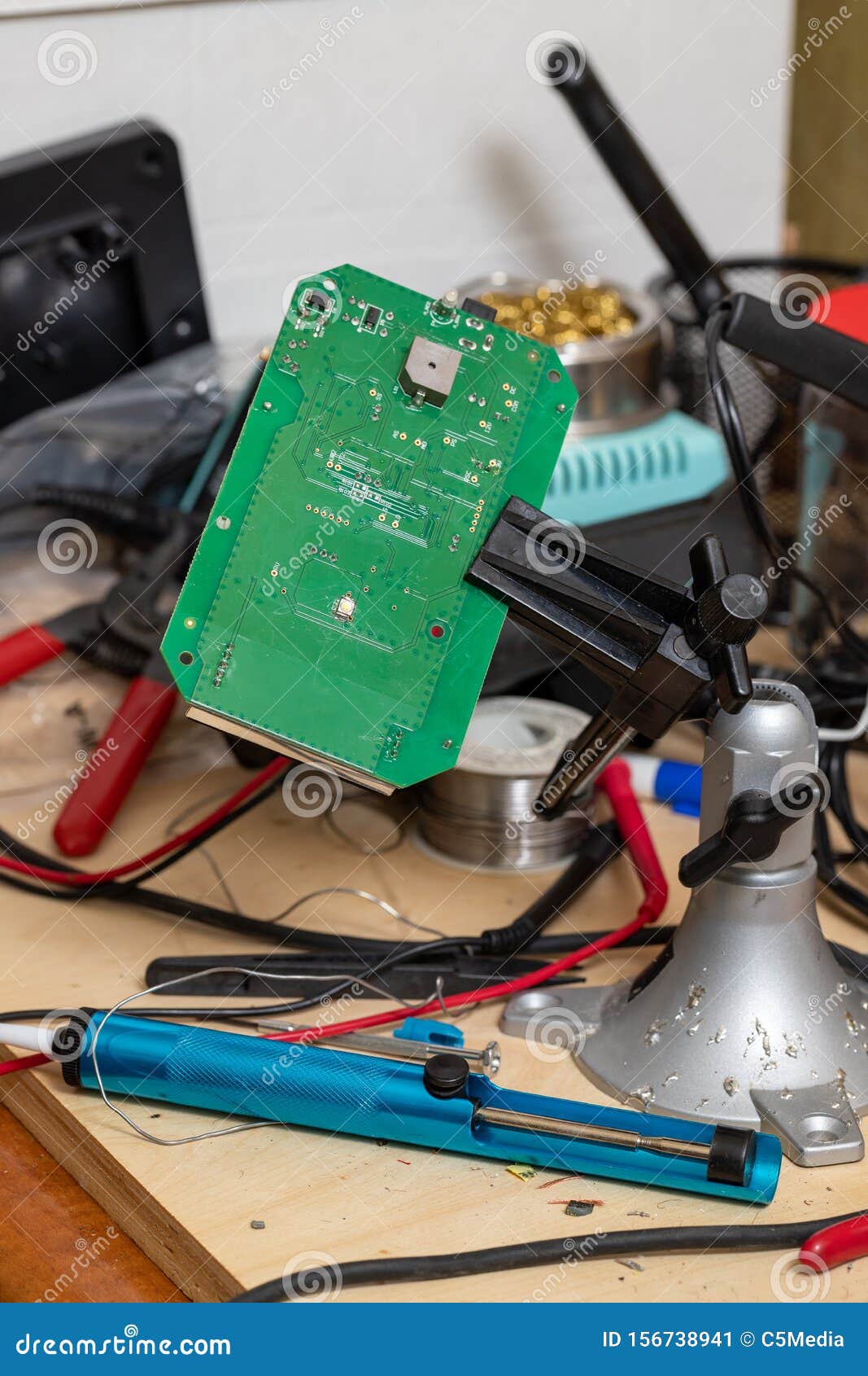Printed Circuit Board in Vice on Workbench Stock Image - Image of bench ...