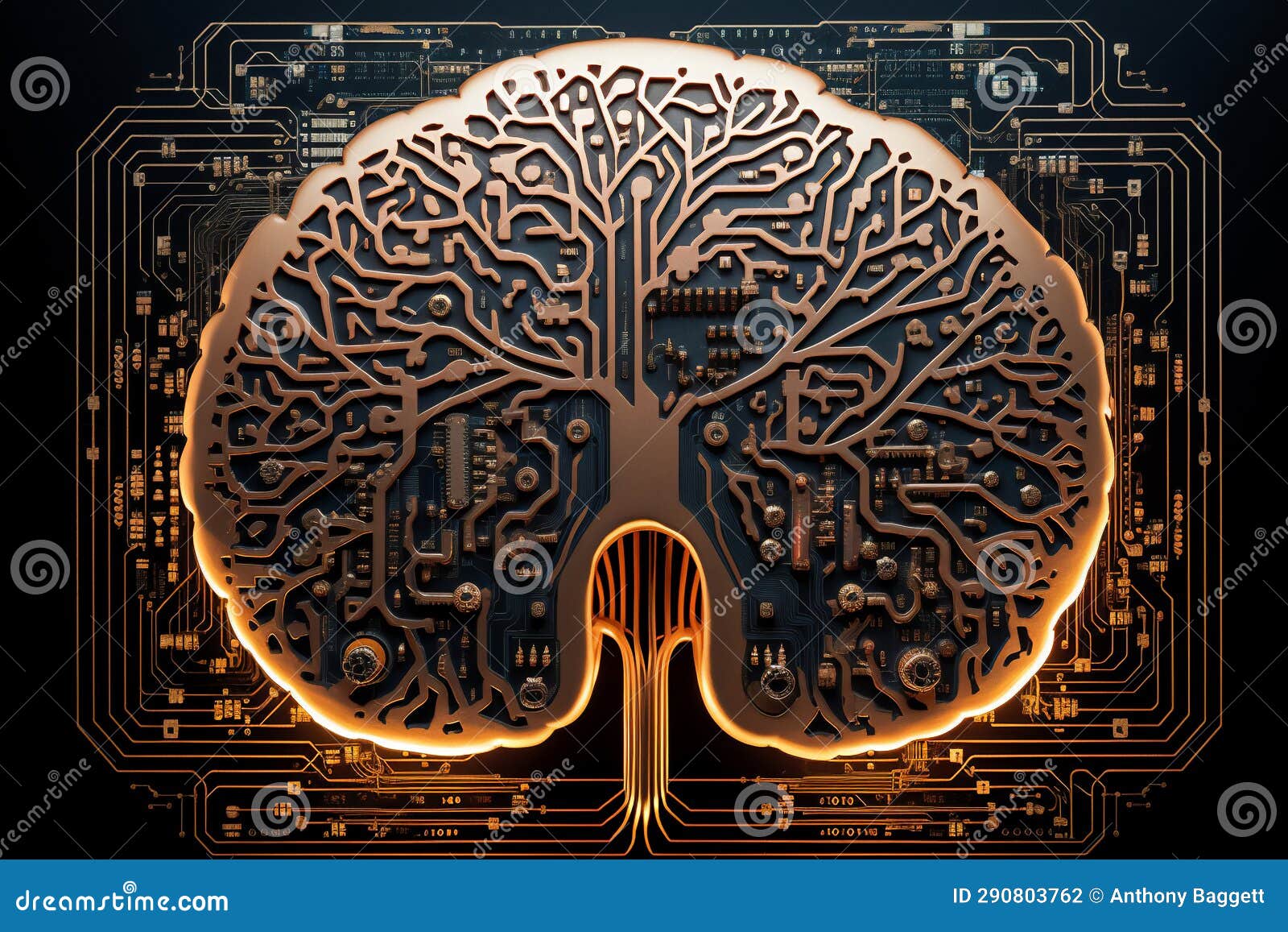 Printed circuit brain stock illustration. Illustration of computation ...
