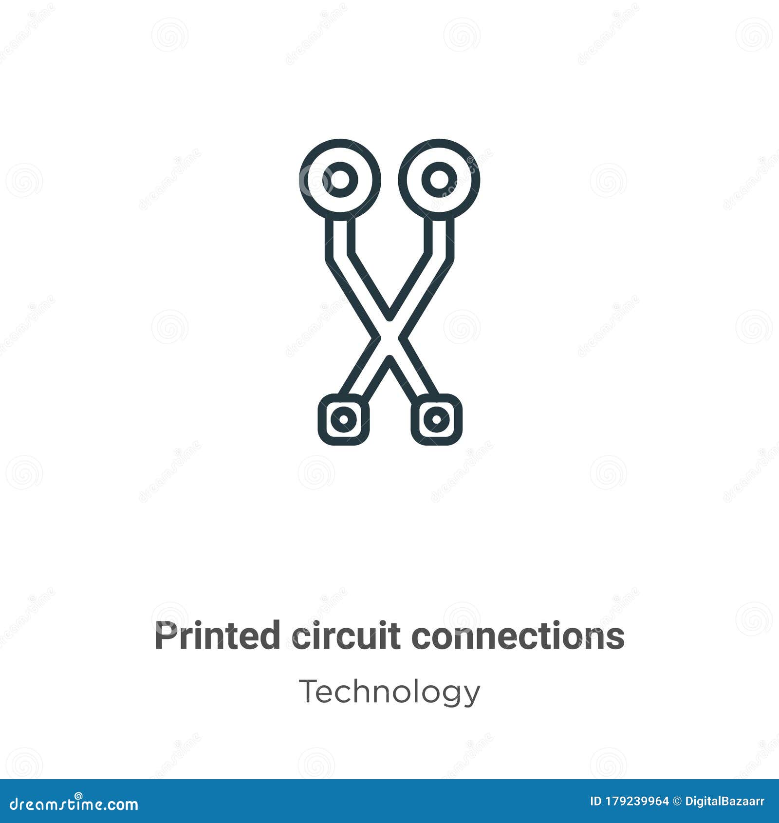 Printed Circuit Connections Outline Vector Icon. Thin Line Black ...
