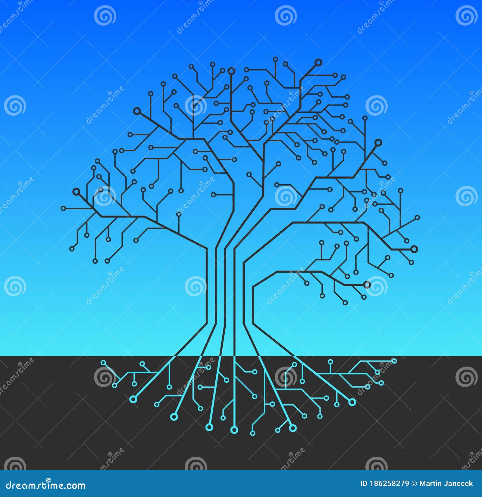 Printed Circuit Like Tree with Root Stock Vector - Illustration of ...