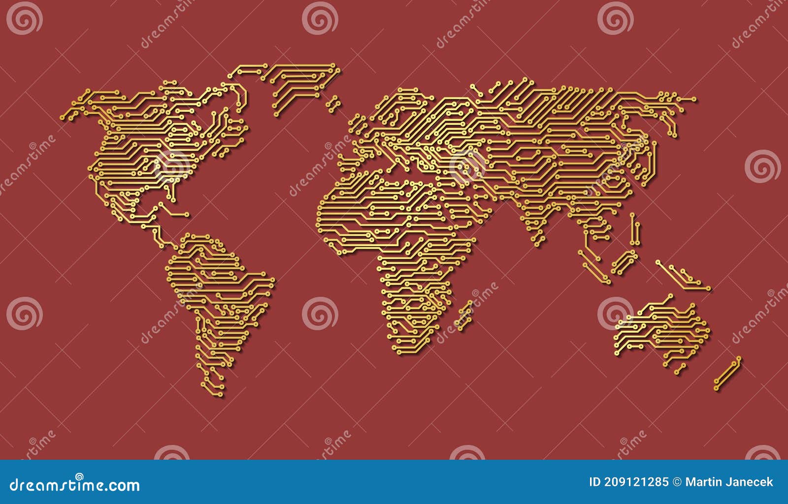 Printed Circuit Map Board of World Stock Illustration - Illustration of ...