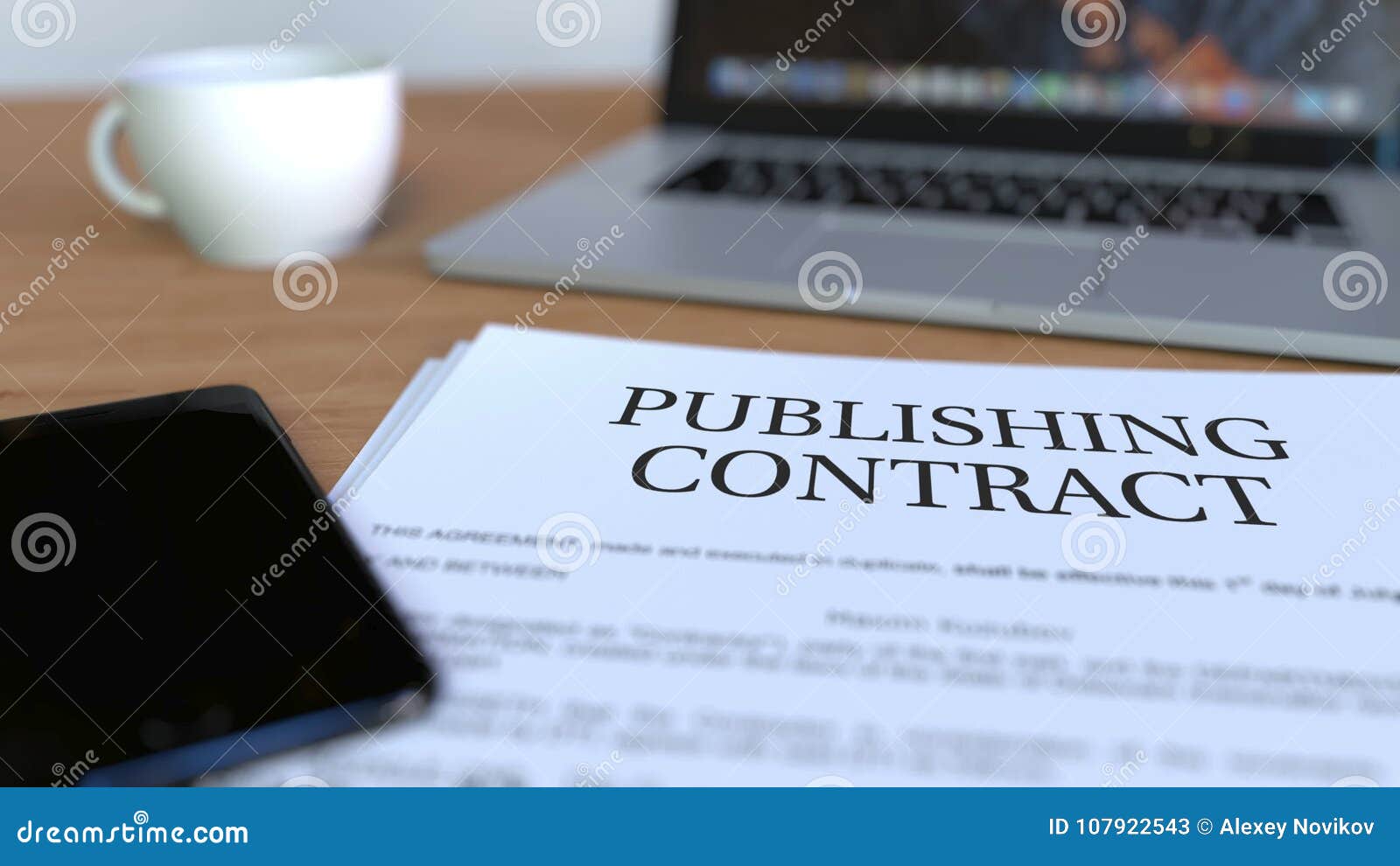 Copy of Publishing Contract on the Desk. 3D Rendering Stock Image ...