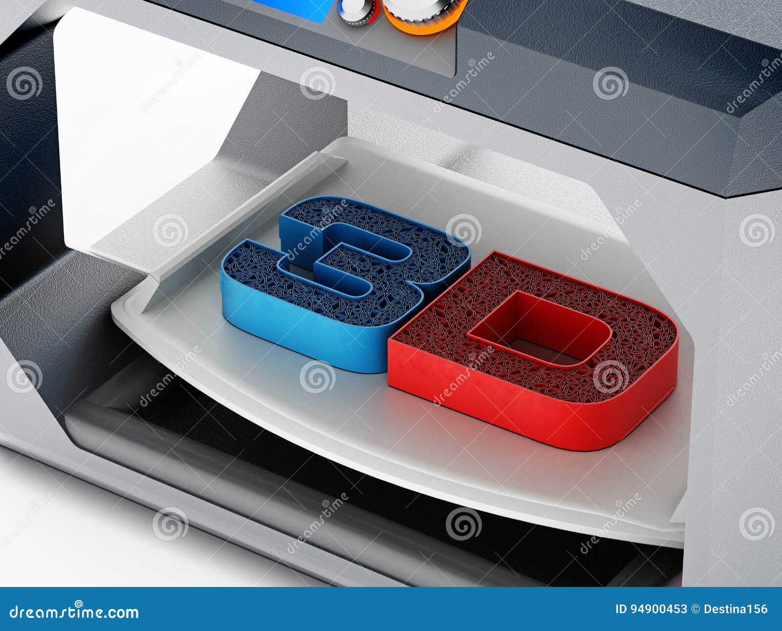 Printed 3D Text on 3D Printer Printing Surface . 3D Illustration Stock ...