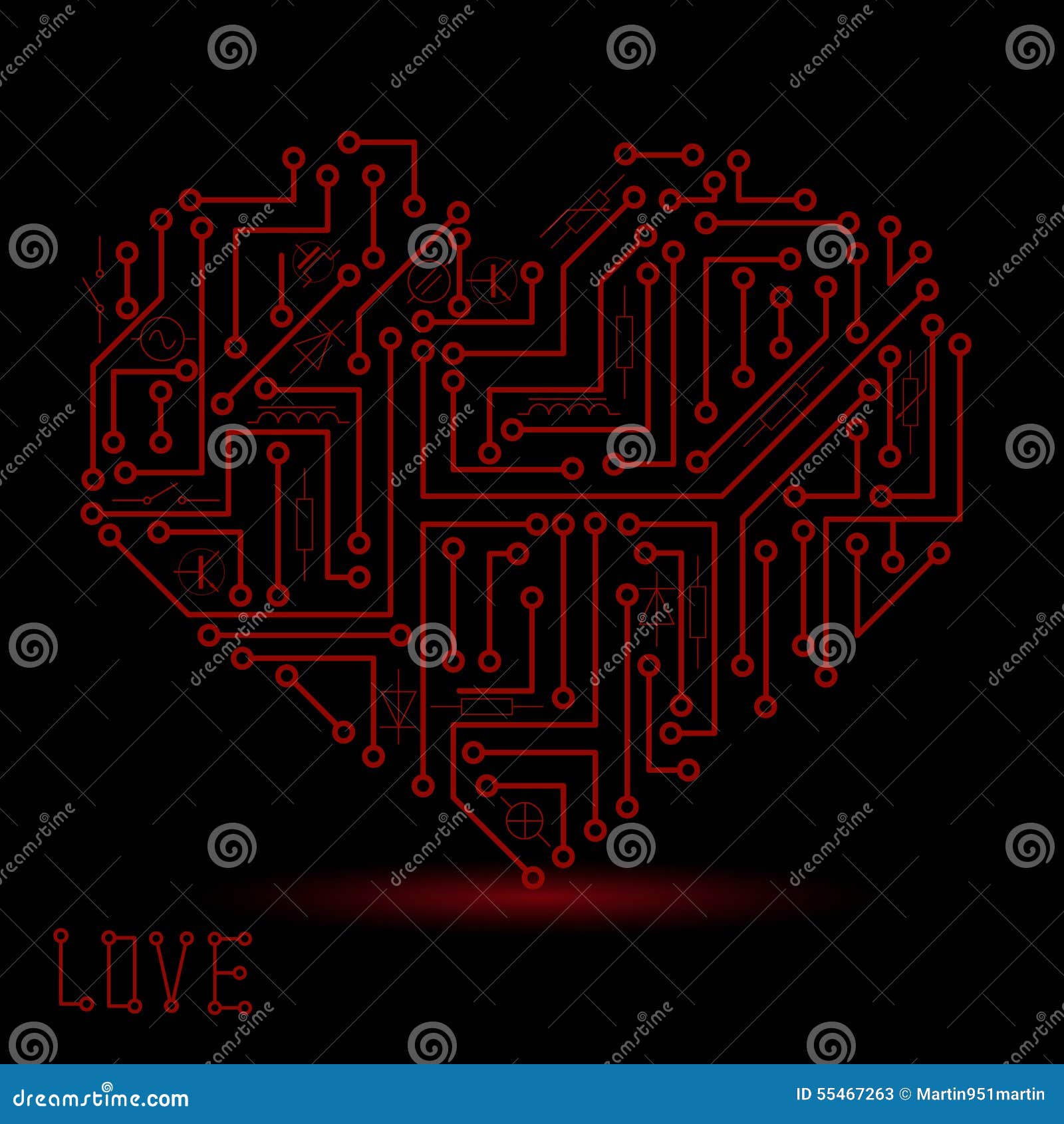 Printed Dark Red Electrical Circuit Board Heart Symbol Eps10 Stock ...