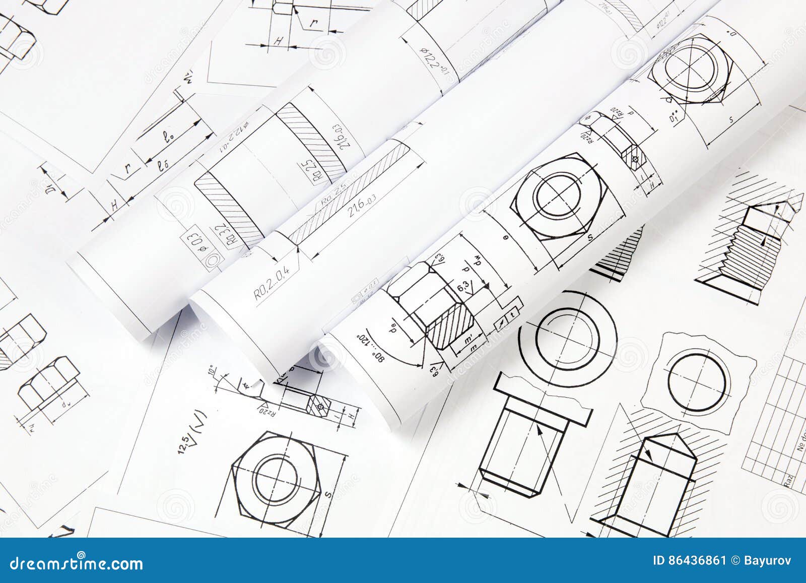 Printed Drawings of Bolts and Nuts Stock Image - Image of measure, nuts ...