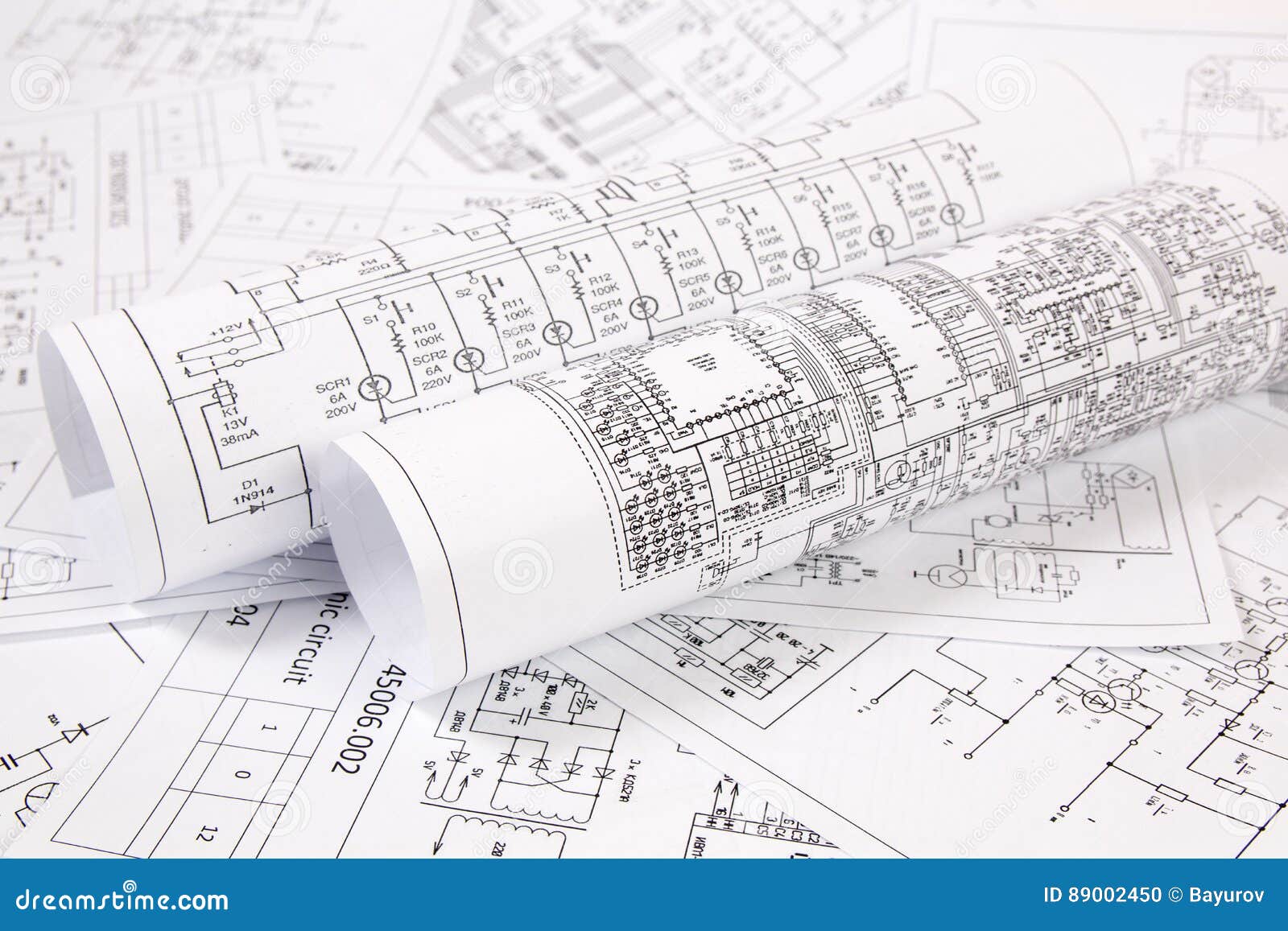 Printed Electrical Drawings Stock Photo - Image of design, electronic ...