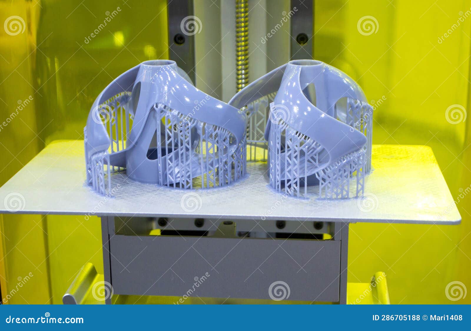 Printed Models on 3D Printer Close-up. Objects Printed on Photopolymer ...