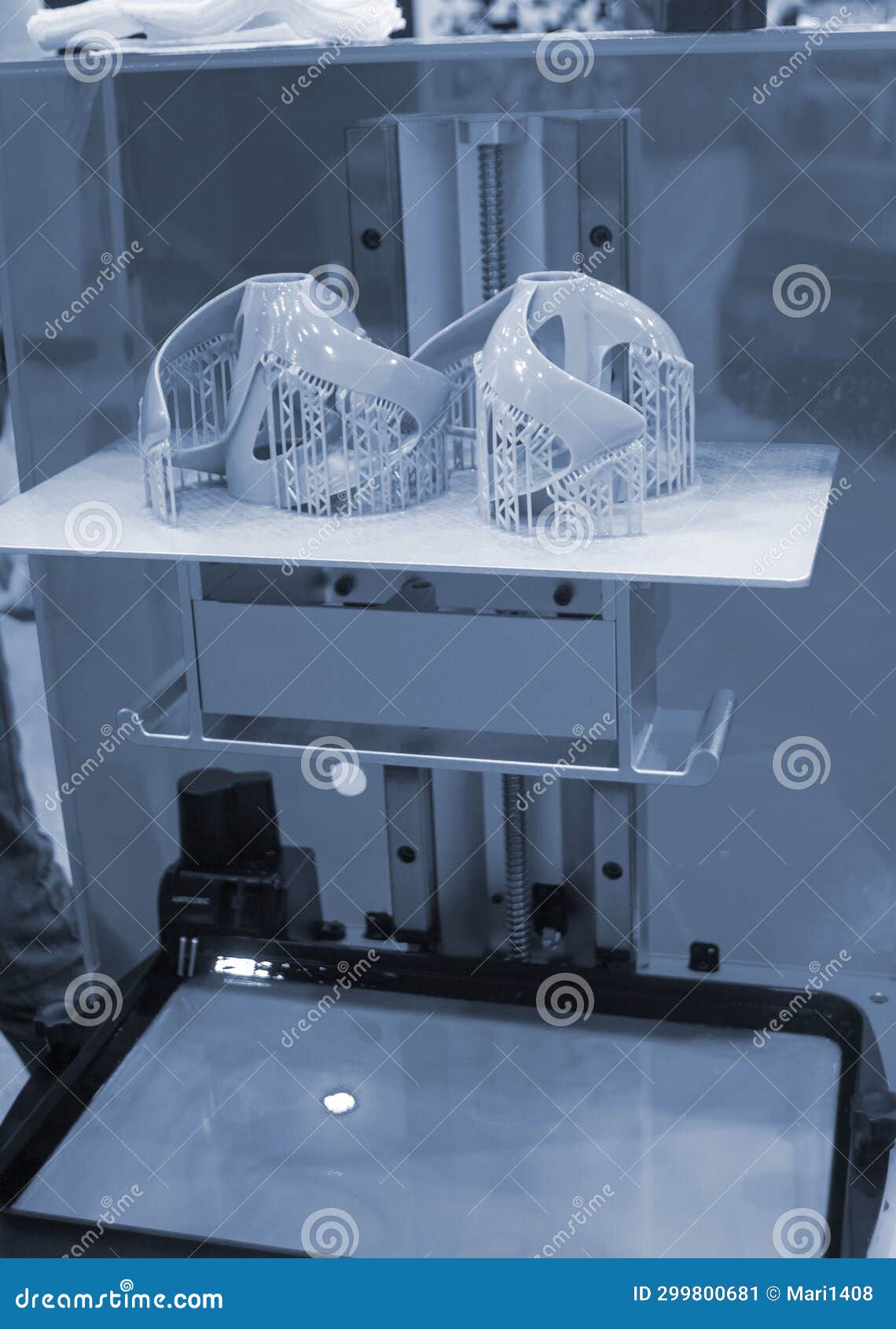 Printed Models on 3D Printer Close-up. Objects Printed on Photopolymer ...