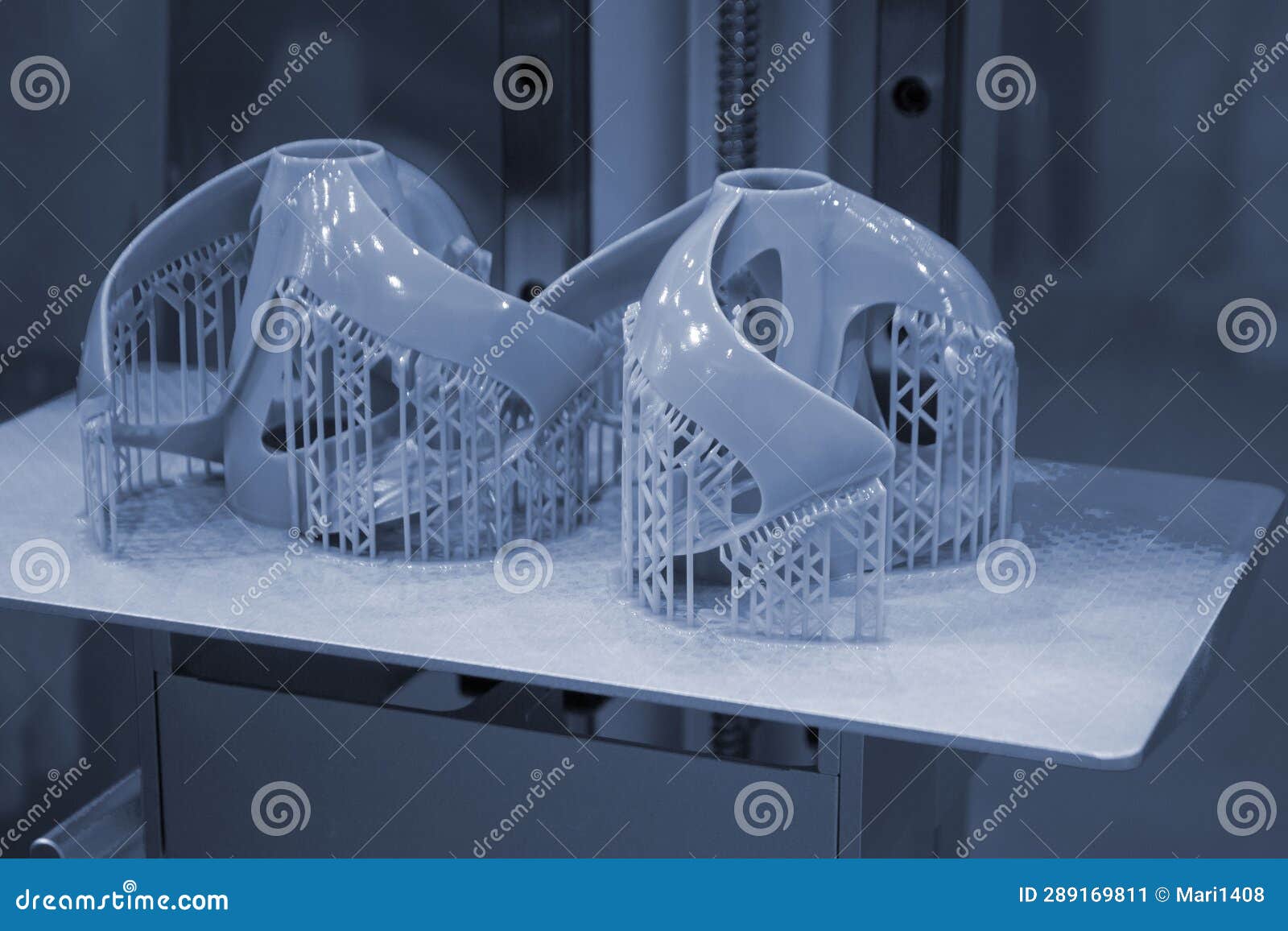 Printed Models on 3D Printer Close-up. Objects Printed on Photopolymer ...