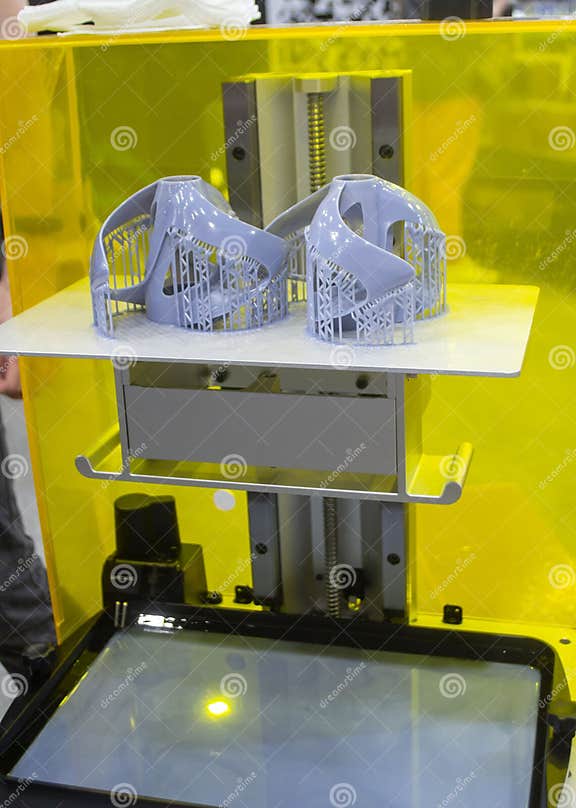 Printed Models on 3D Printer Close-up. Objects Printed on Photopolymer ...