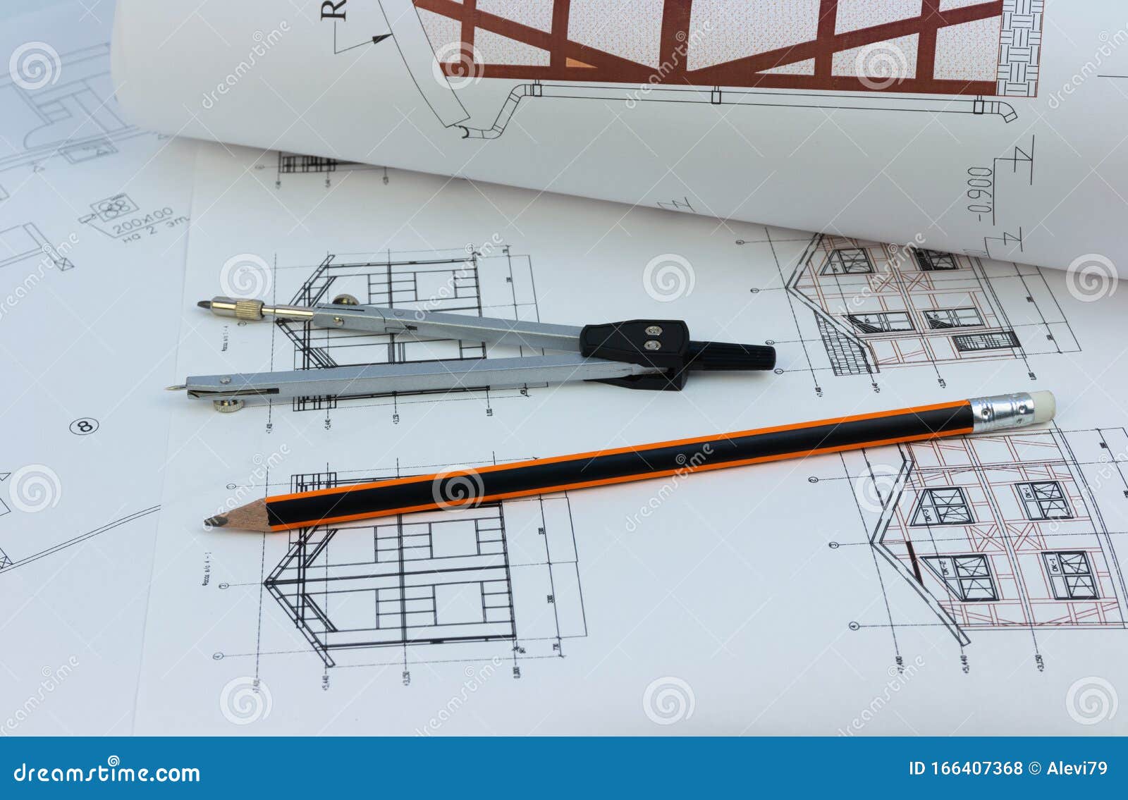 Printed Out House Plan Drawings with Tools Stock Photo - Image of ...