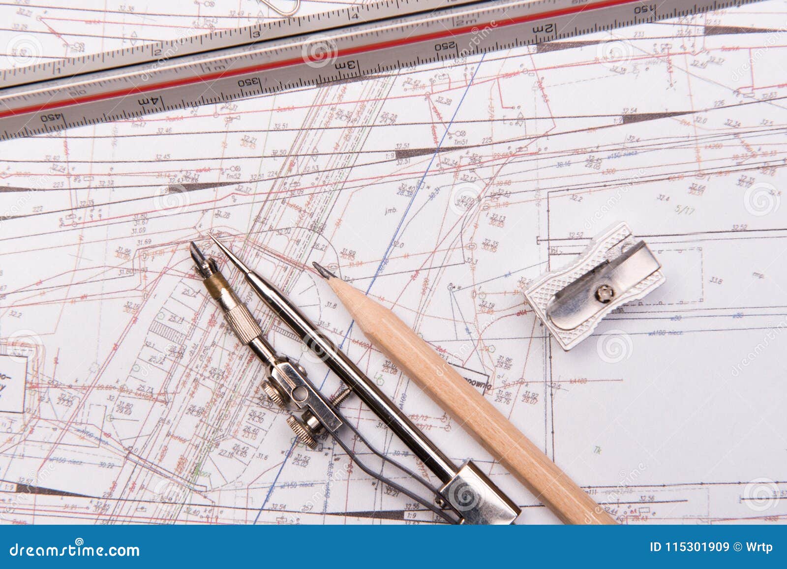 Printed plans with project stock image. Image of drawing - 115301909