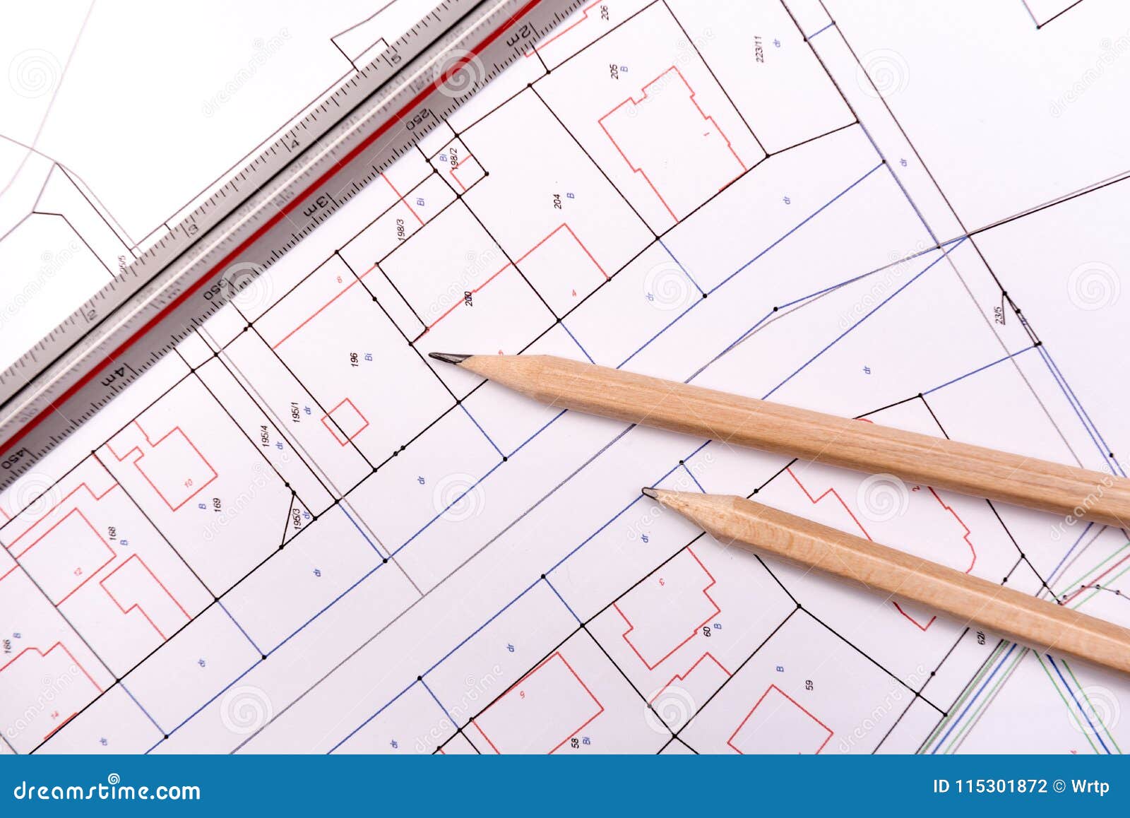 Printed plans with project stock photo. Image of architecture - 115301872