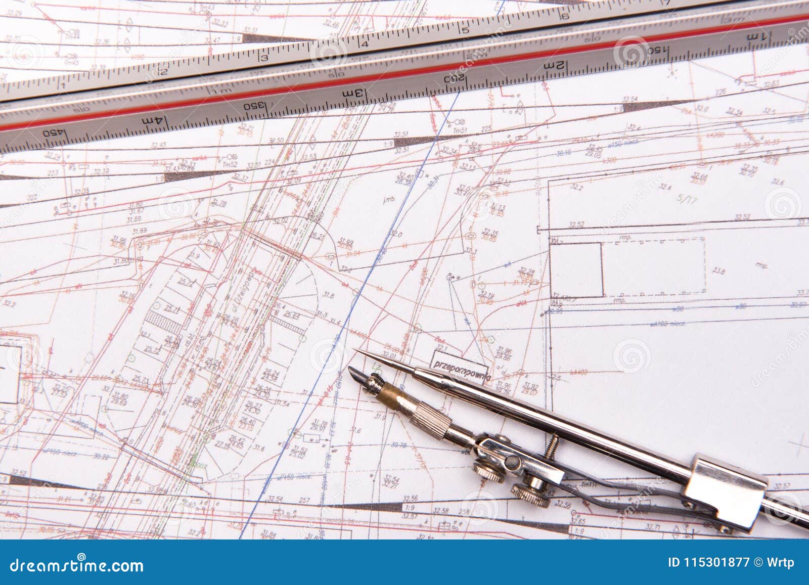 Printed plans with project stock image. Image of architectural - 115301877