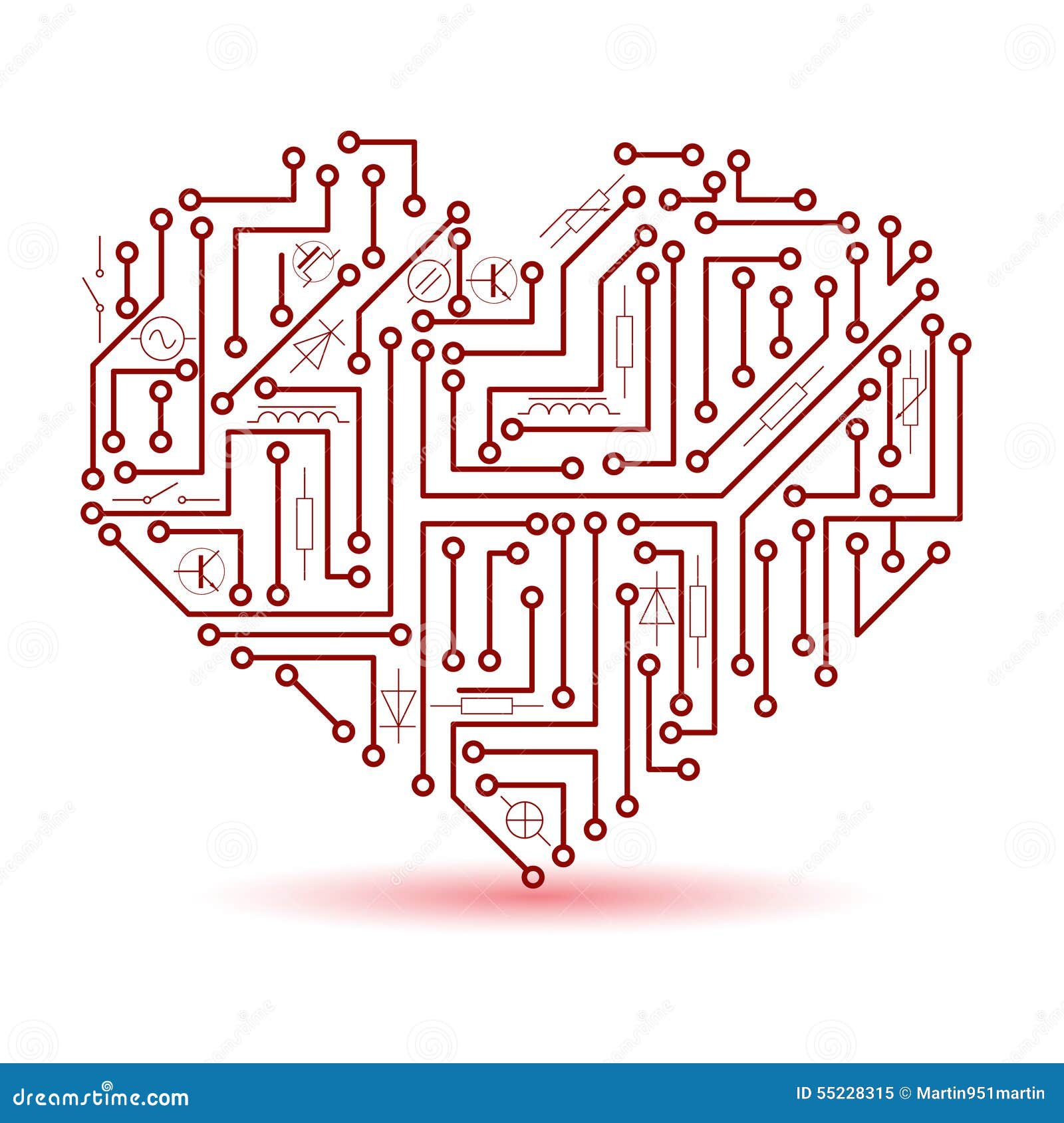 Printed Red Electrical Circuit Board Heart Symbol Eps10 Stock Vector ...