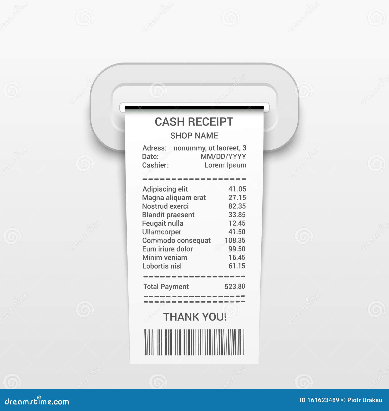 Printed Shopping Paper Bill Template Stock Vector - Illustration of ...