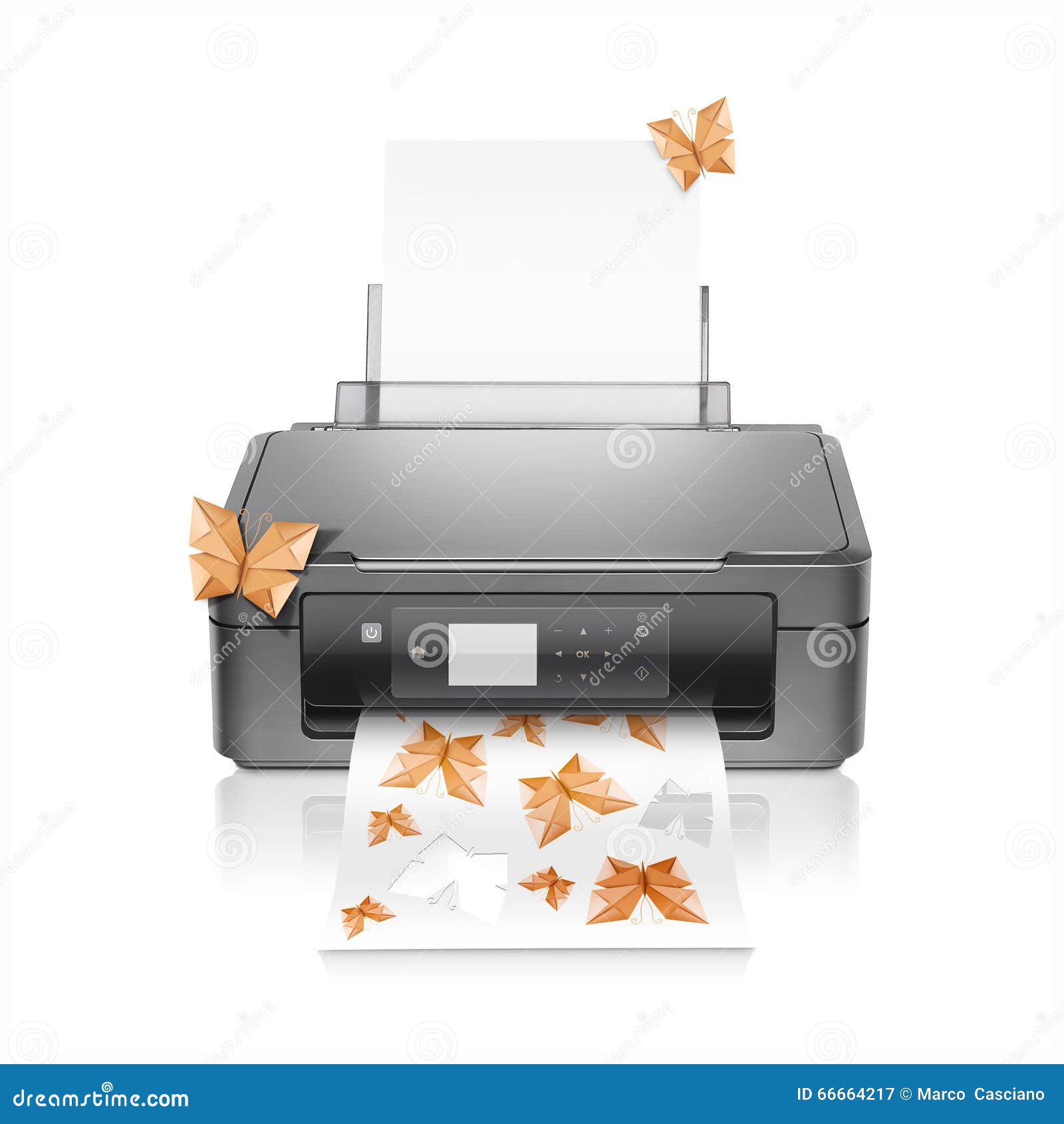 Printer with Butterflies Origami Stock Image - Image of isolated, print ...