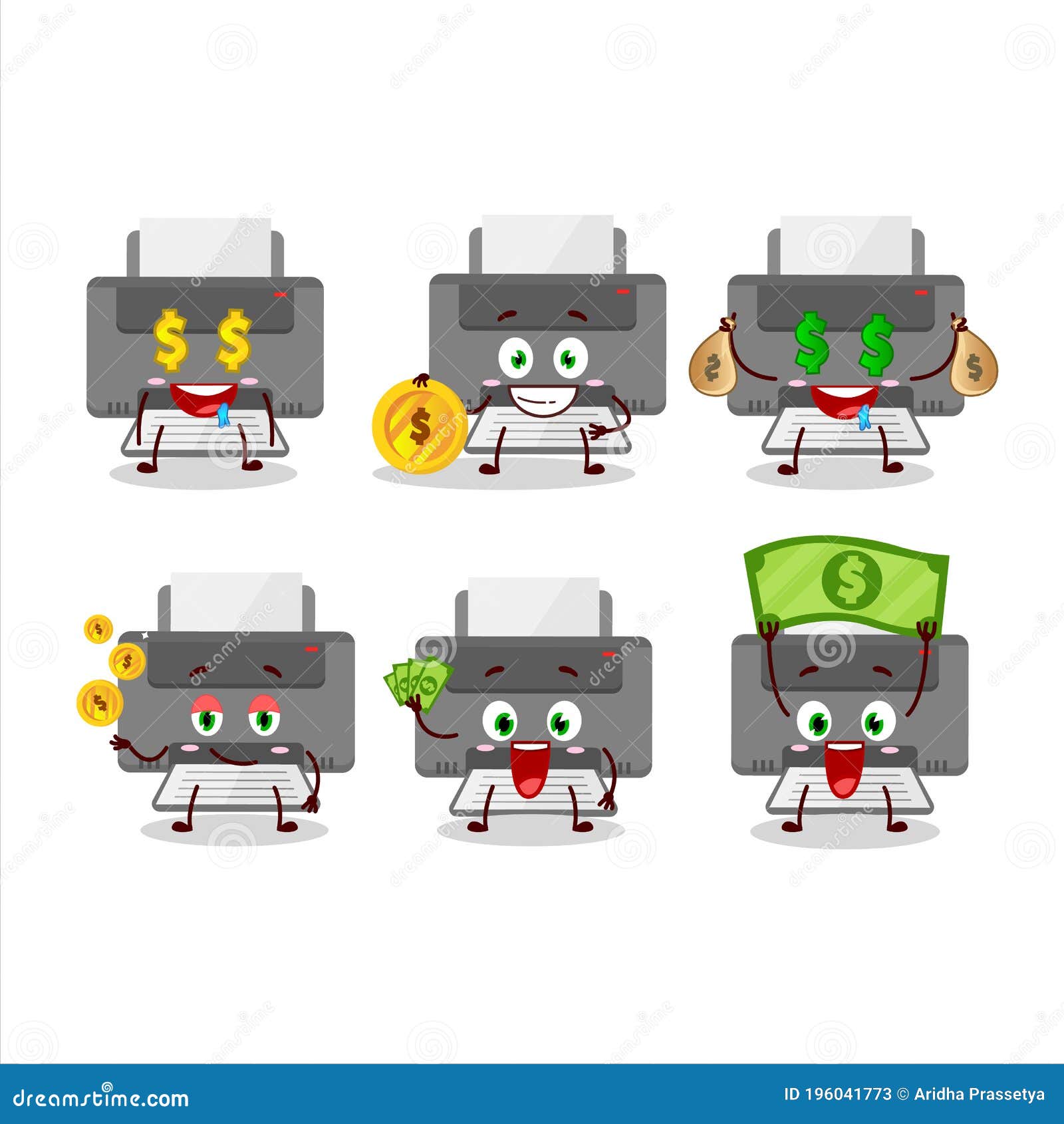 Printer Cartoon Character with Cute Emoticon Bring Money Stock Vector ...