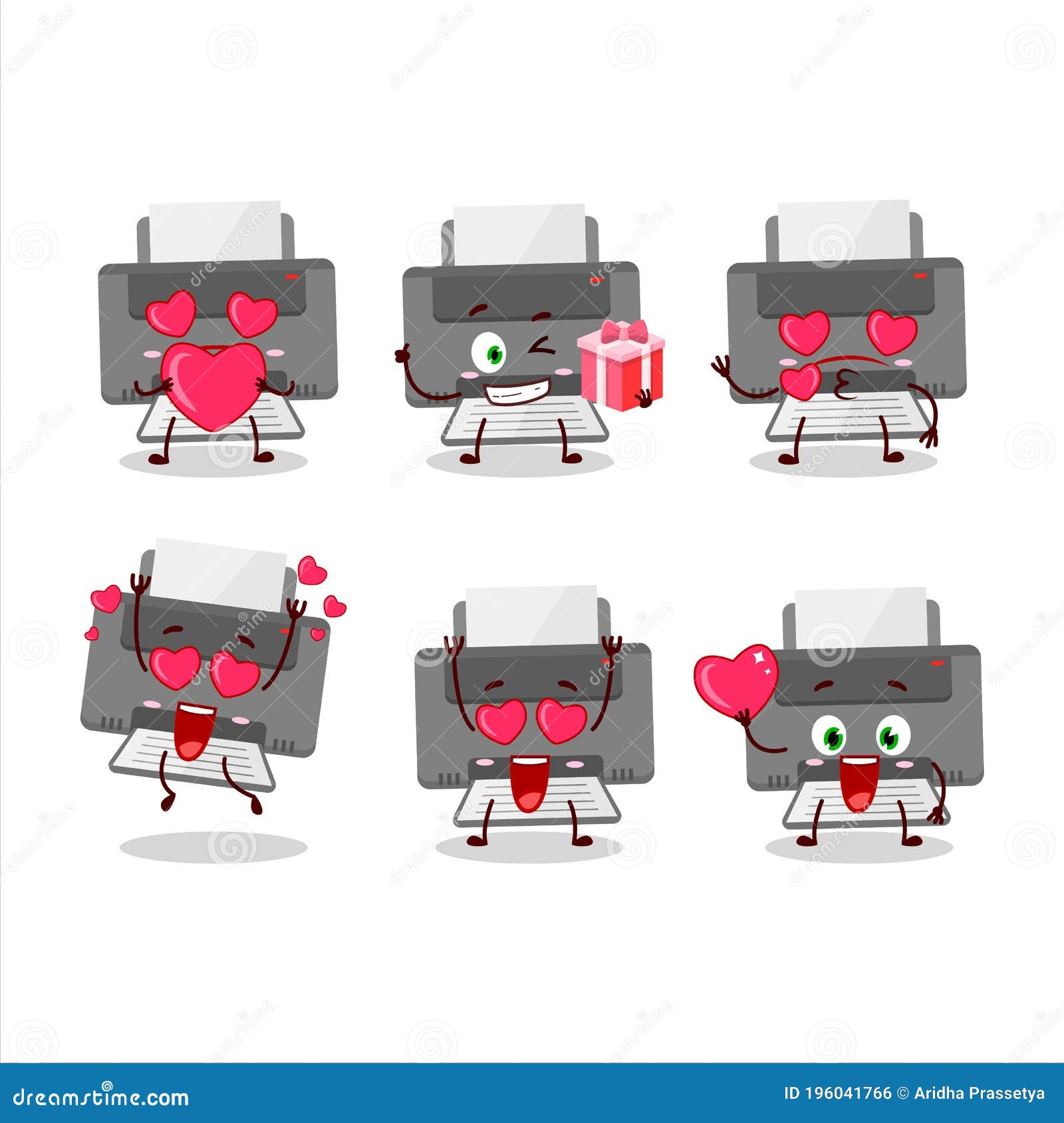 Printer Cartoon Character with Love Cute Emoticon Stock Vector ...