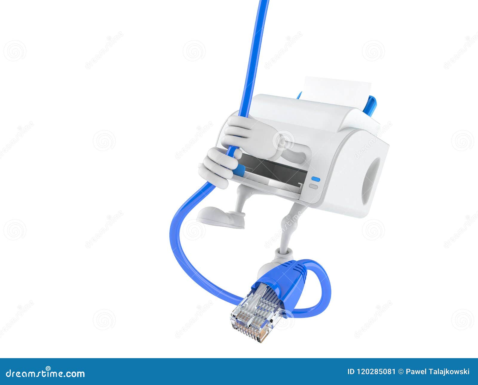 Printer Character Hanging on Network Cable Stock Illustration ...