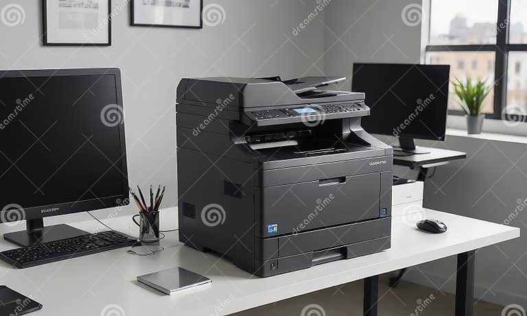 Printer and Computer on Desk Stock Illustration - Illustration of worker, desktop: 330485529