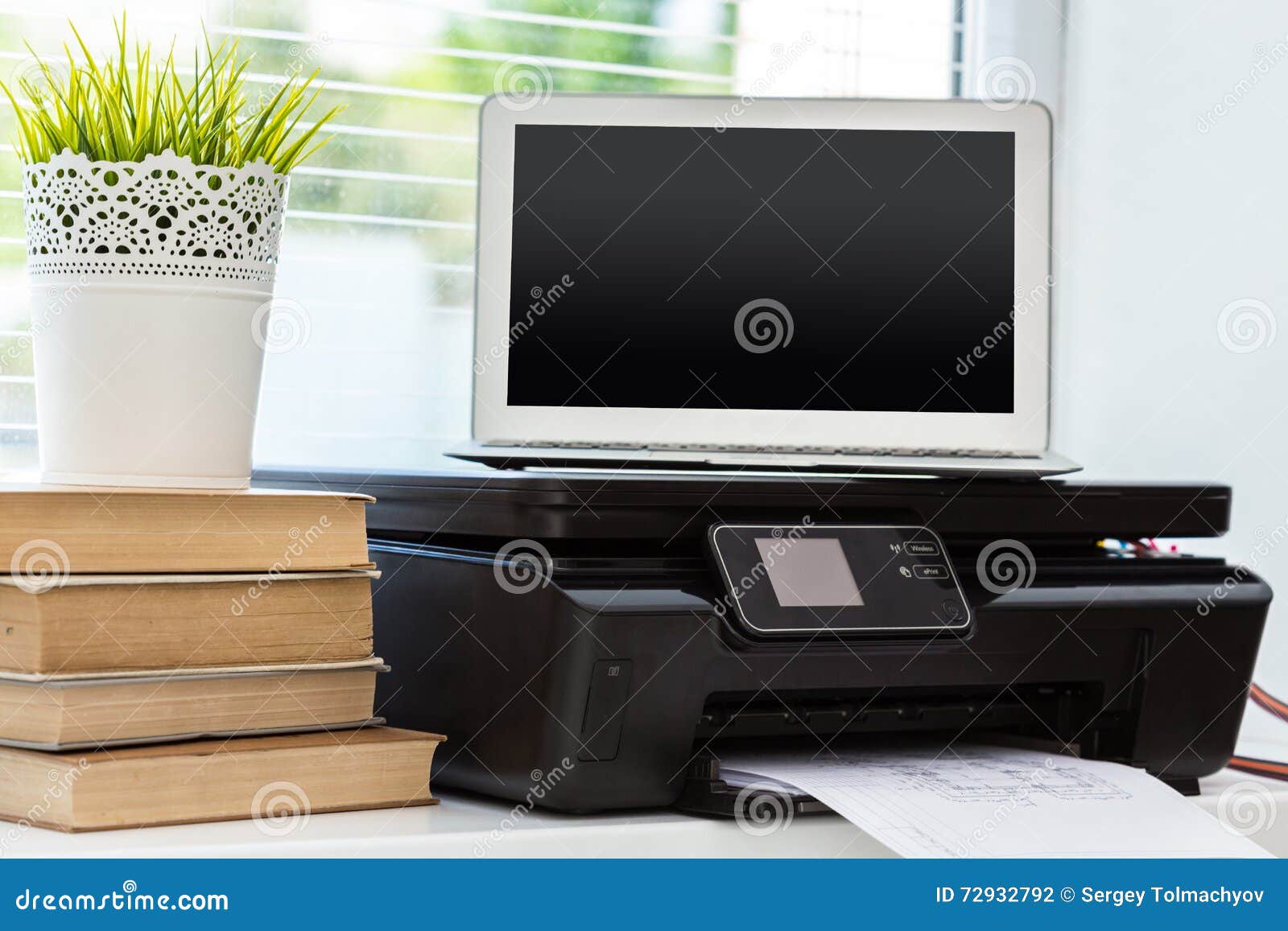 Printer and computer stock photo. Image of table, paper - 72932792