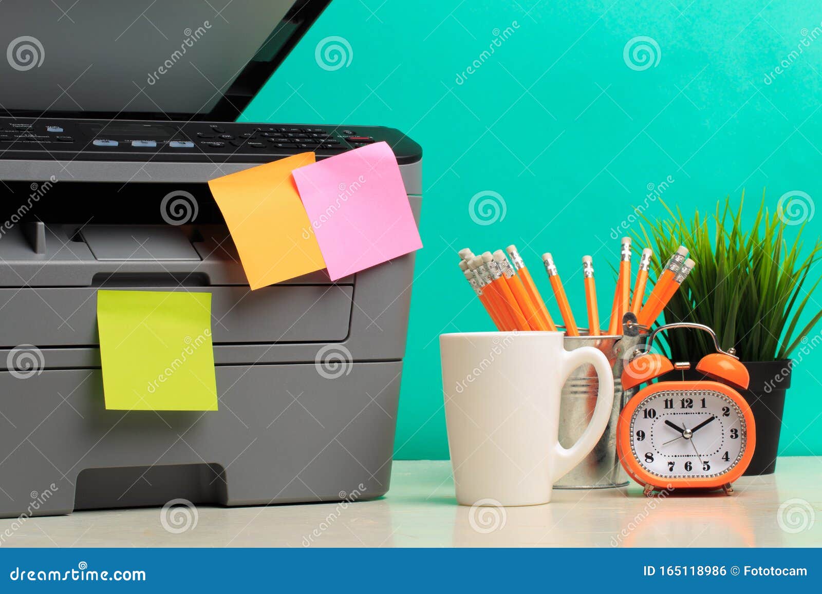 Printer, Copier, Scanner on Color Background . Office Table - Image ...