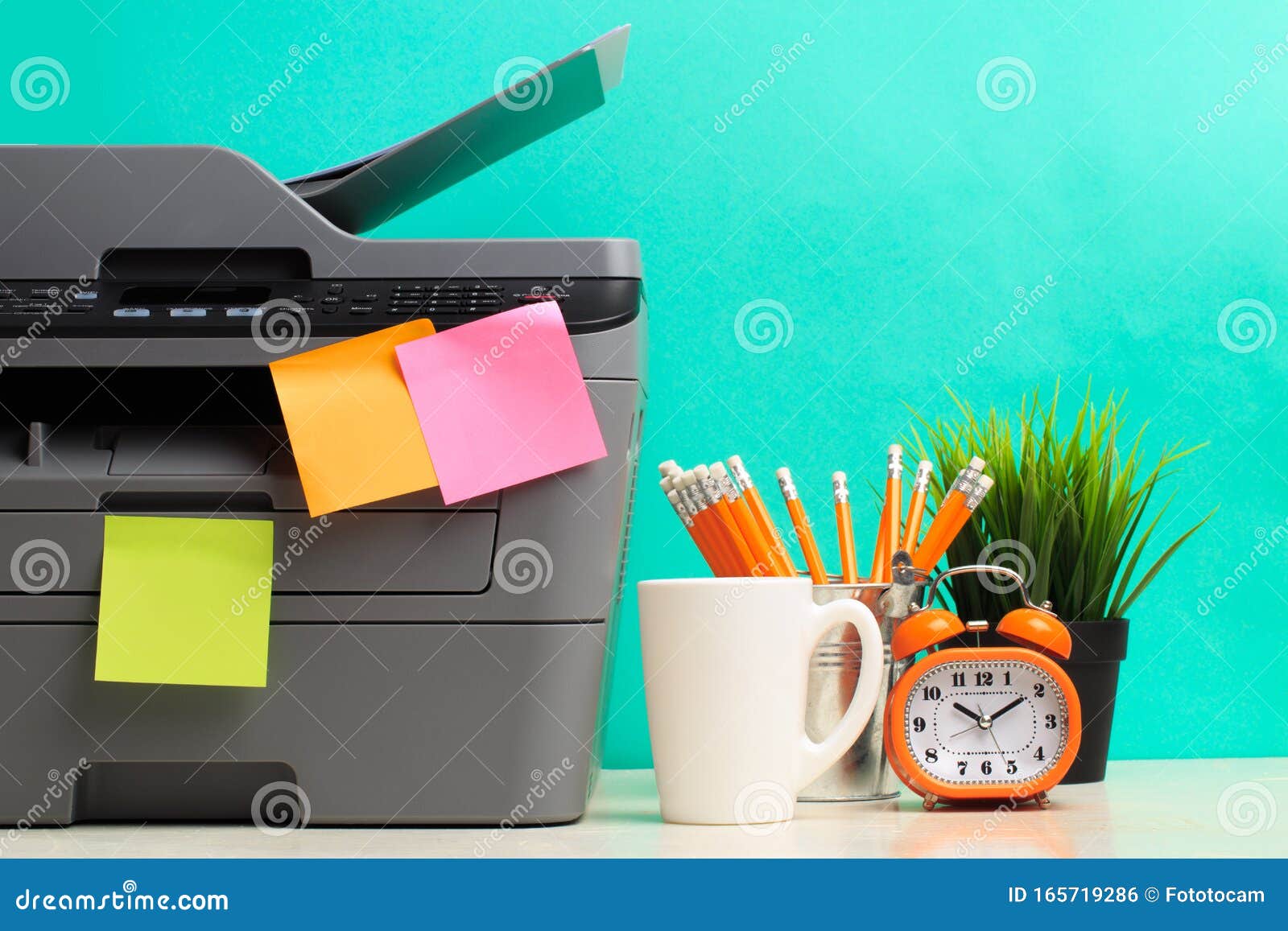 Printer, Copier, Scanner on Color Background . Office Table - Image ...