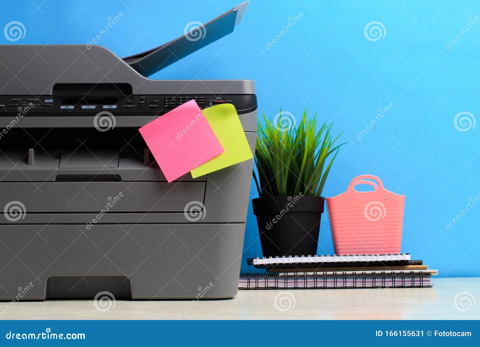 Printer, Copier, Scanner on Color Background . Office Table - Image ...