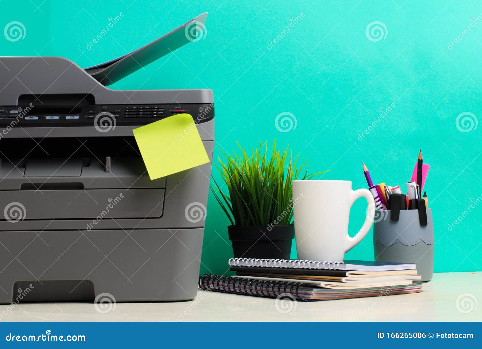 Printer, Copier, Scanner On Color Background . Office Table - Image ...