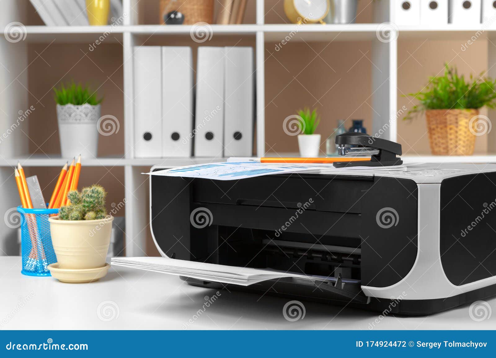 Printer, Copier, Scanner in Office. Workplace. Close Up. Creative Photo ...