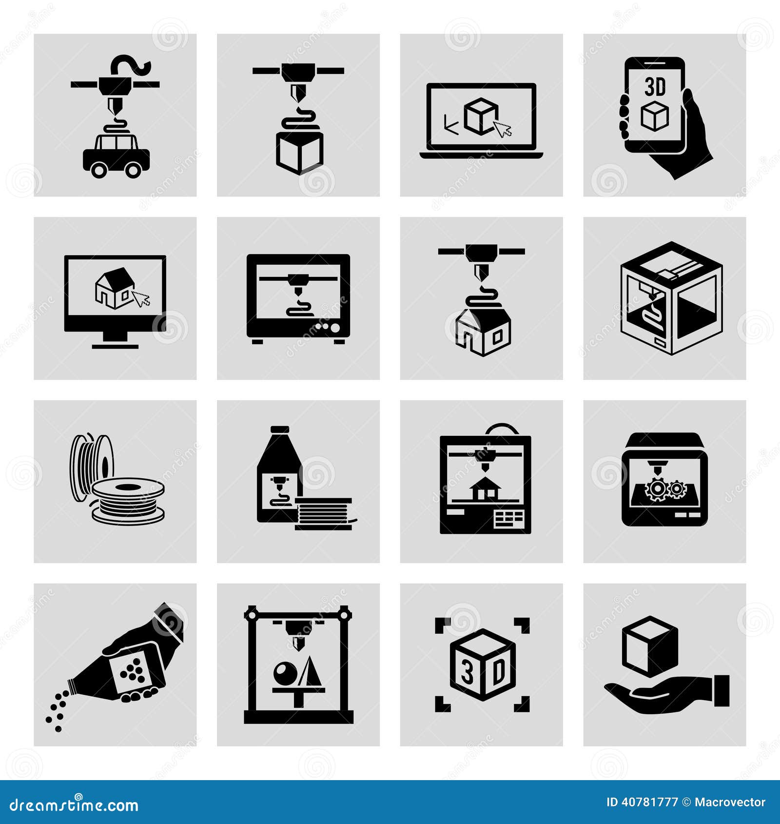 Printer 3d icons set stock vector. Illustration of abstract - 40781777