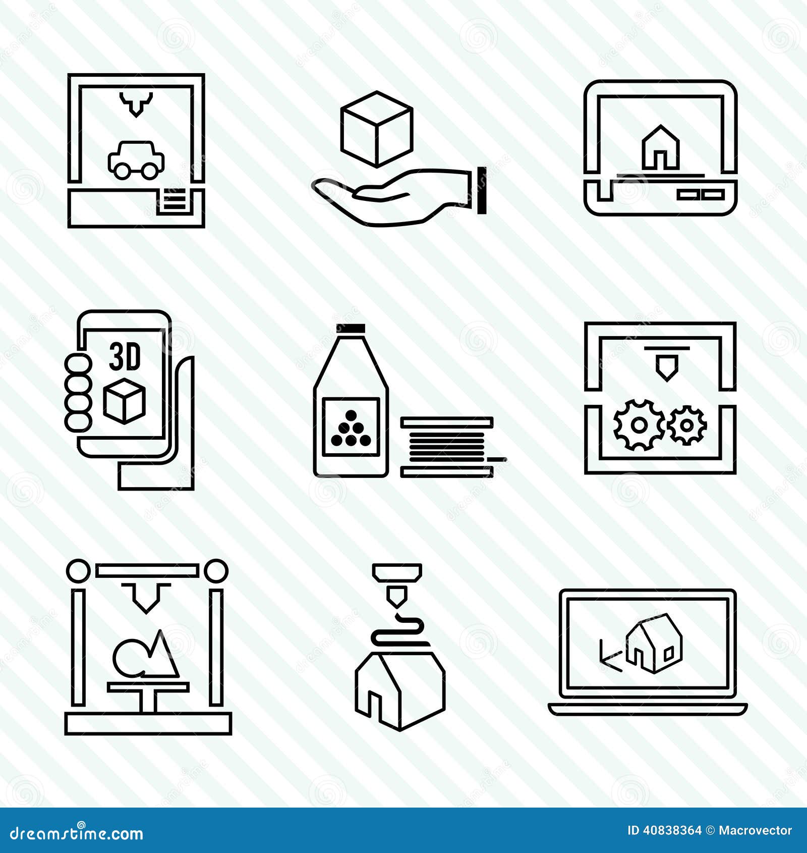 Printer 3d icons set stock vector. Illustration of manufacturing - 40838364