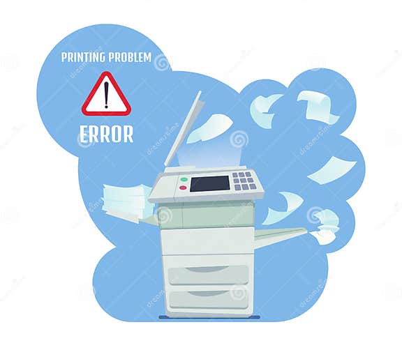 White Cartoon Printer with Error Sign. Stock Vector - Illustration of ...