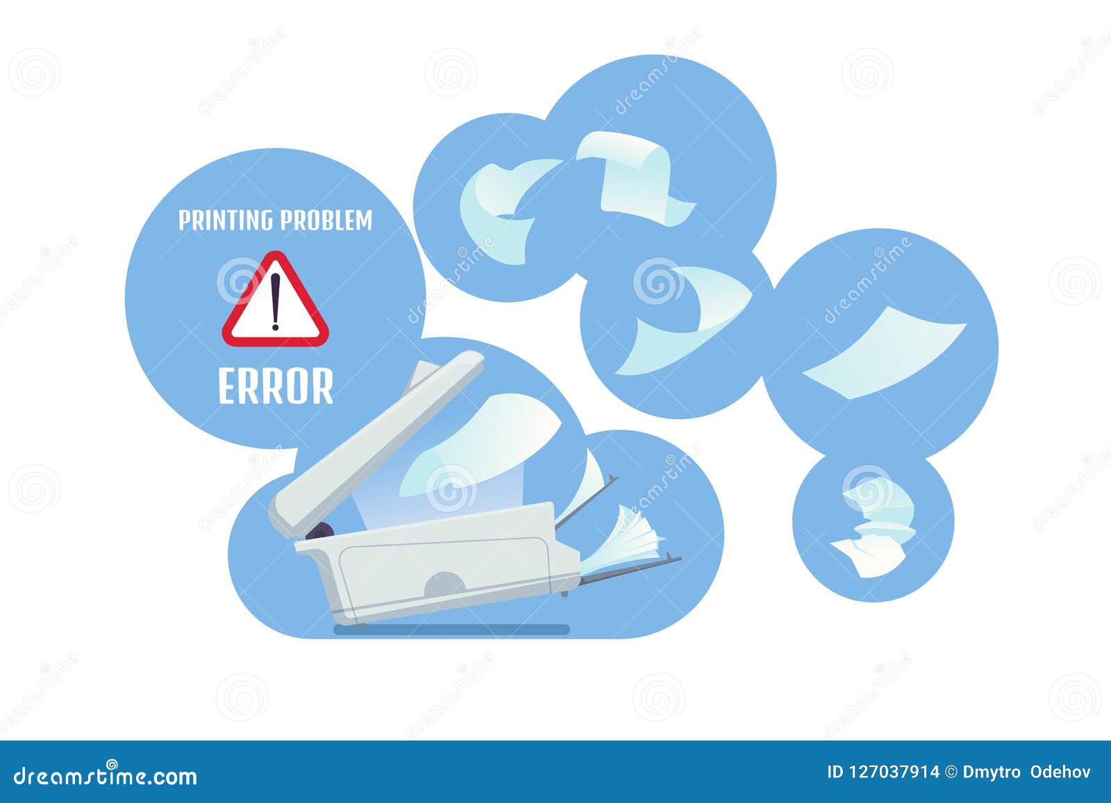 White Cartoon Printer with Error Sign. Stock Vector - Illustration of ...