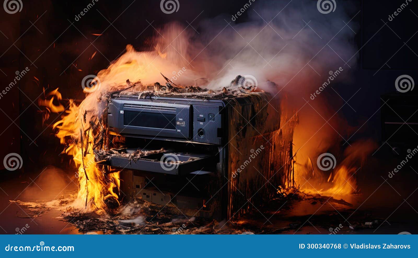 A Printer in a Fire Caused by a Malfunction Stock Illustration ...