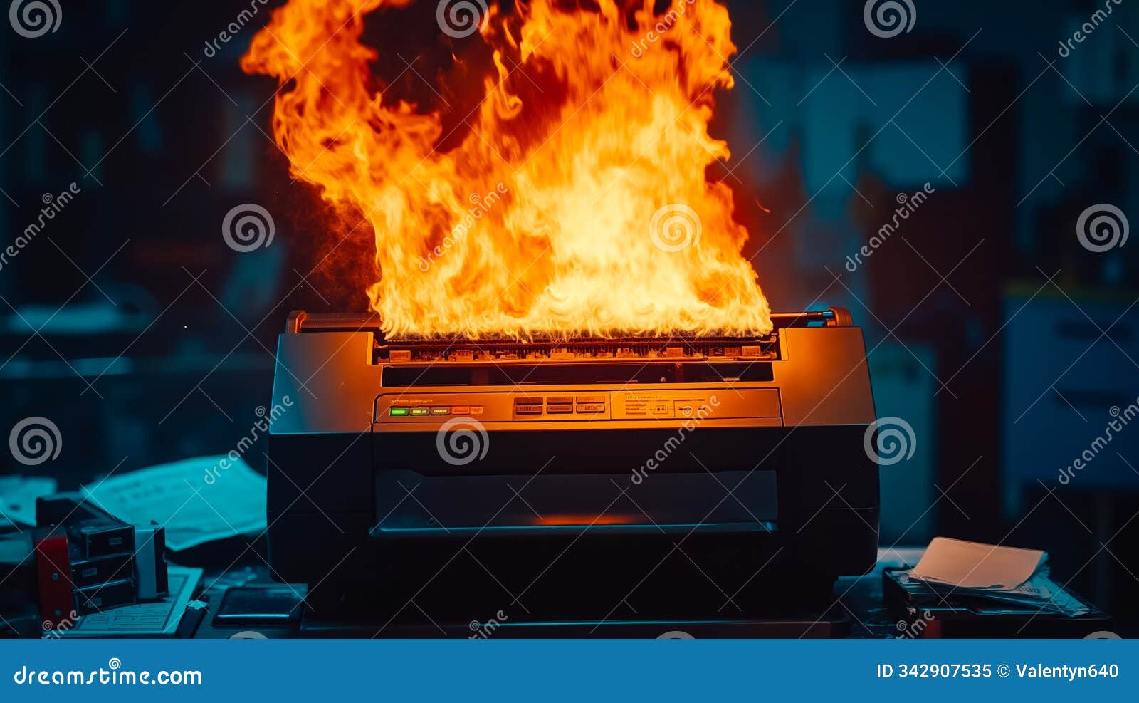 A Printer on Fire on a Desk in an Office Stock Image - Image of large ...
