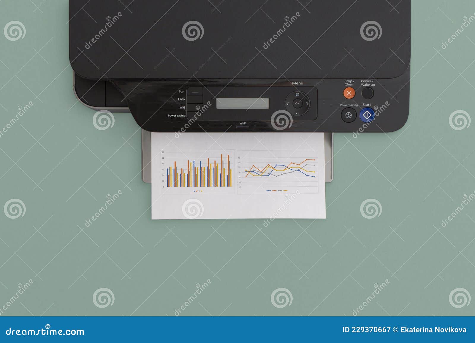 Printer on Green Background. Top View with Copy Space Stock Image ...