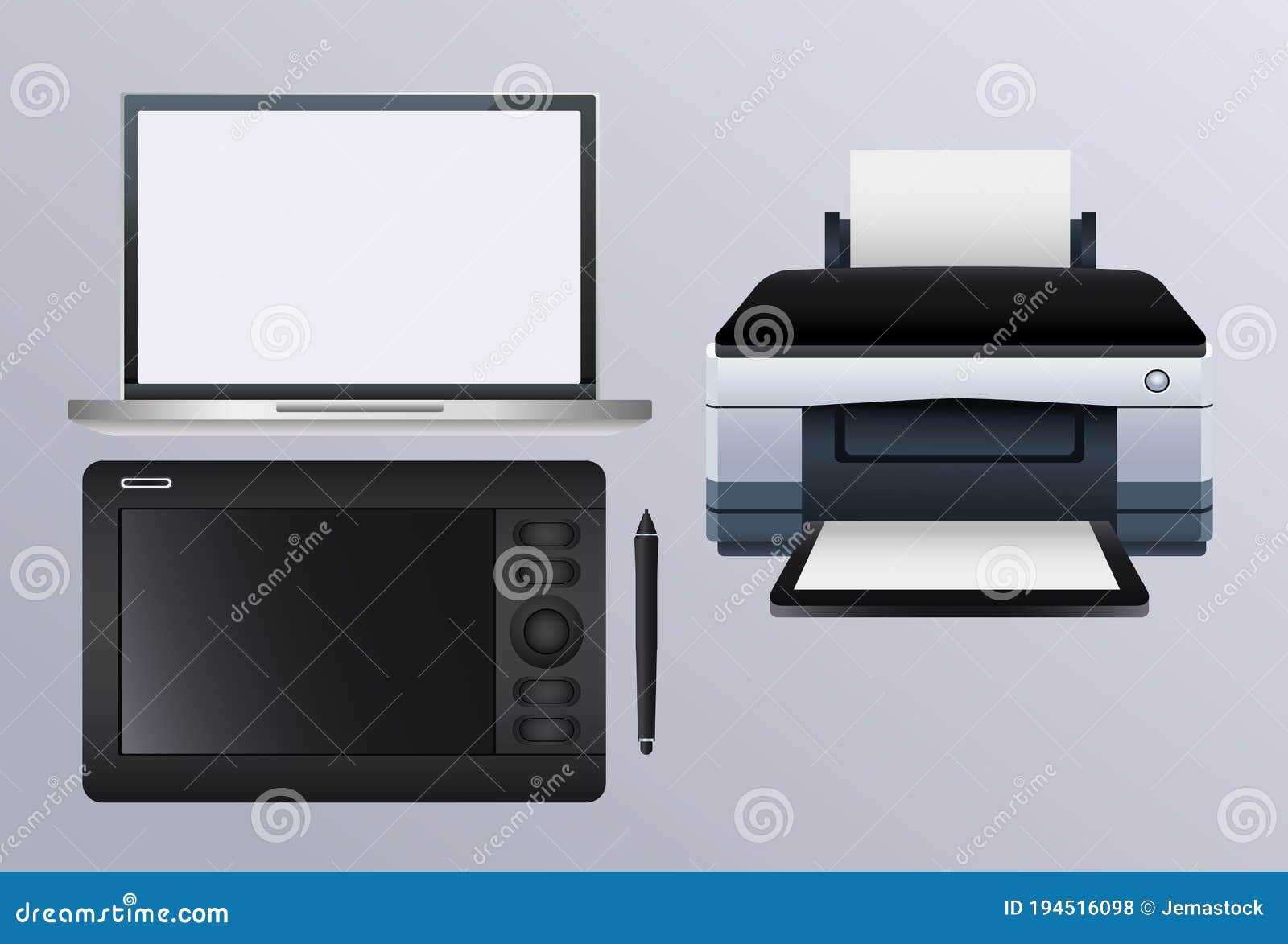 Printer Hardware Machine with Camera and Laptop Stock Vector ...