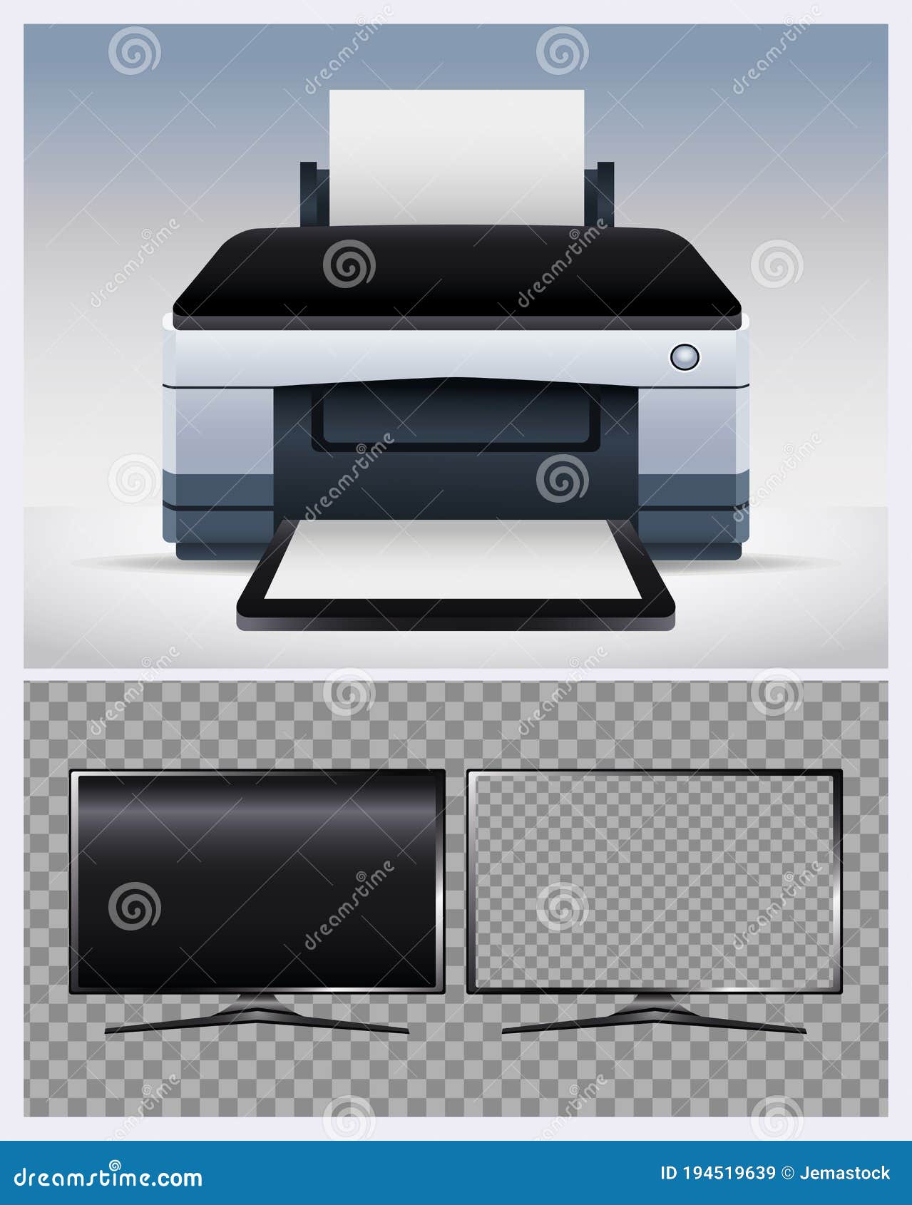 Printer Hardware Machine and Monitor Computer Devices Stock Vector ...