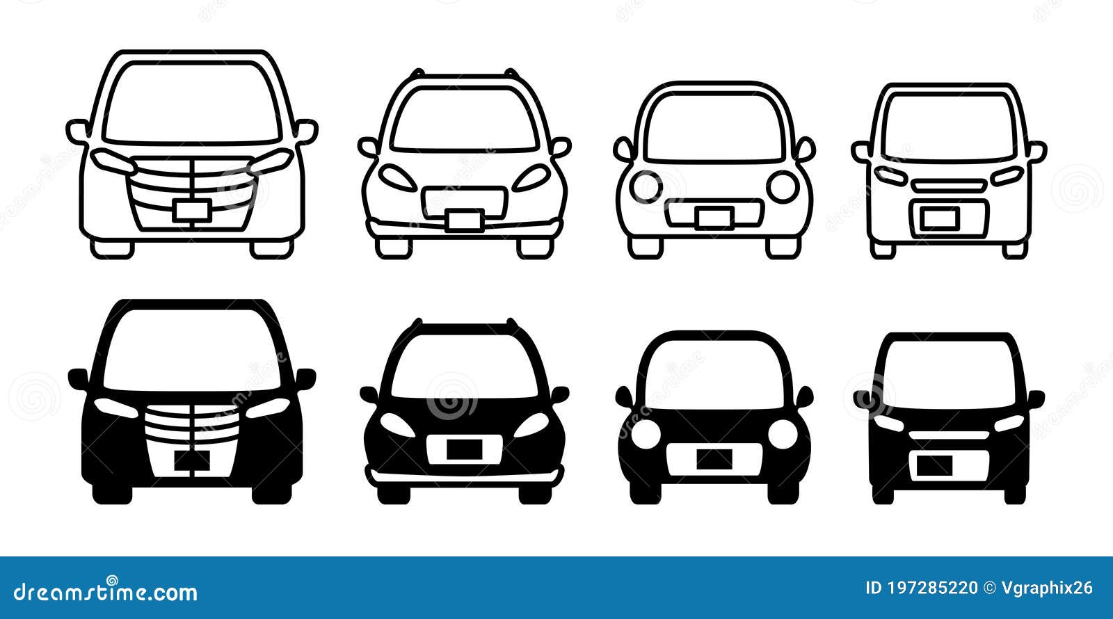 Car Automobile Vehicle Front Design Cute Vector Illustration Monochrome ...