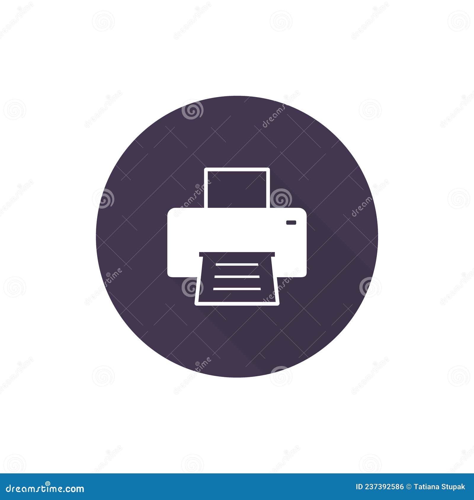 Printer Icon on Circle Button, Vector Simple Flat Isolated Symbol Stock ...