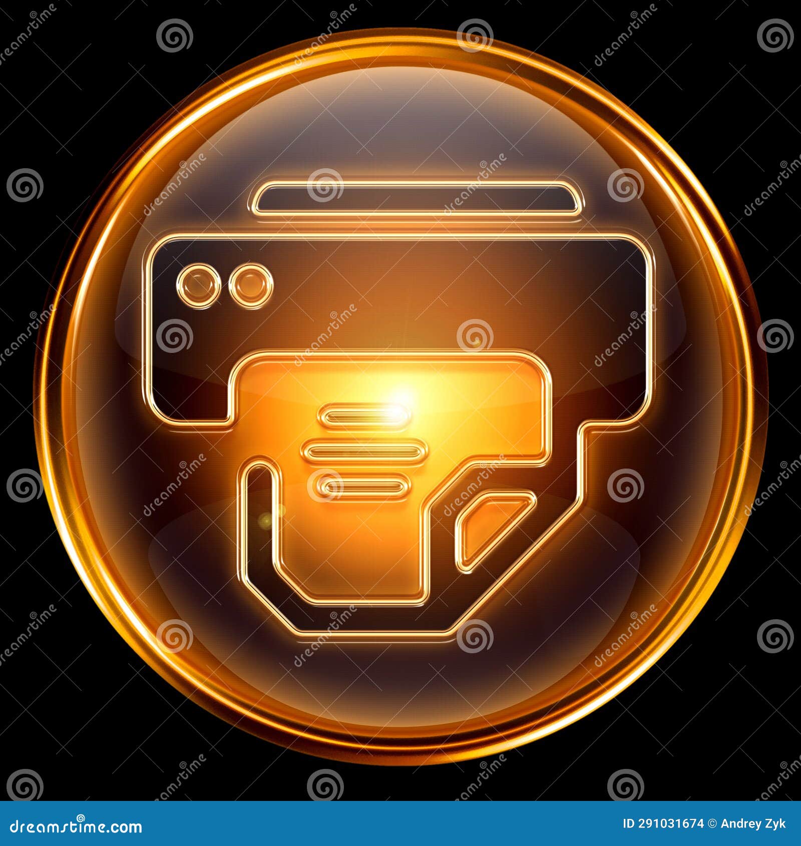 Printer Icon Gold, Isolated on Black Background Stock Illustration ...