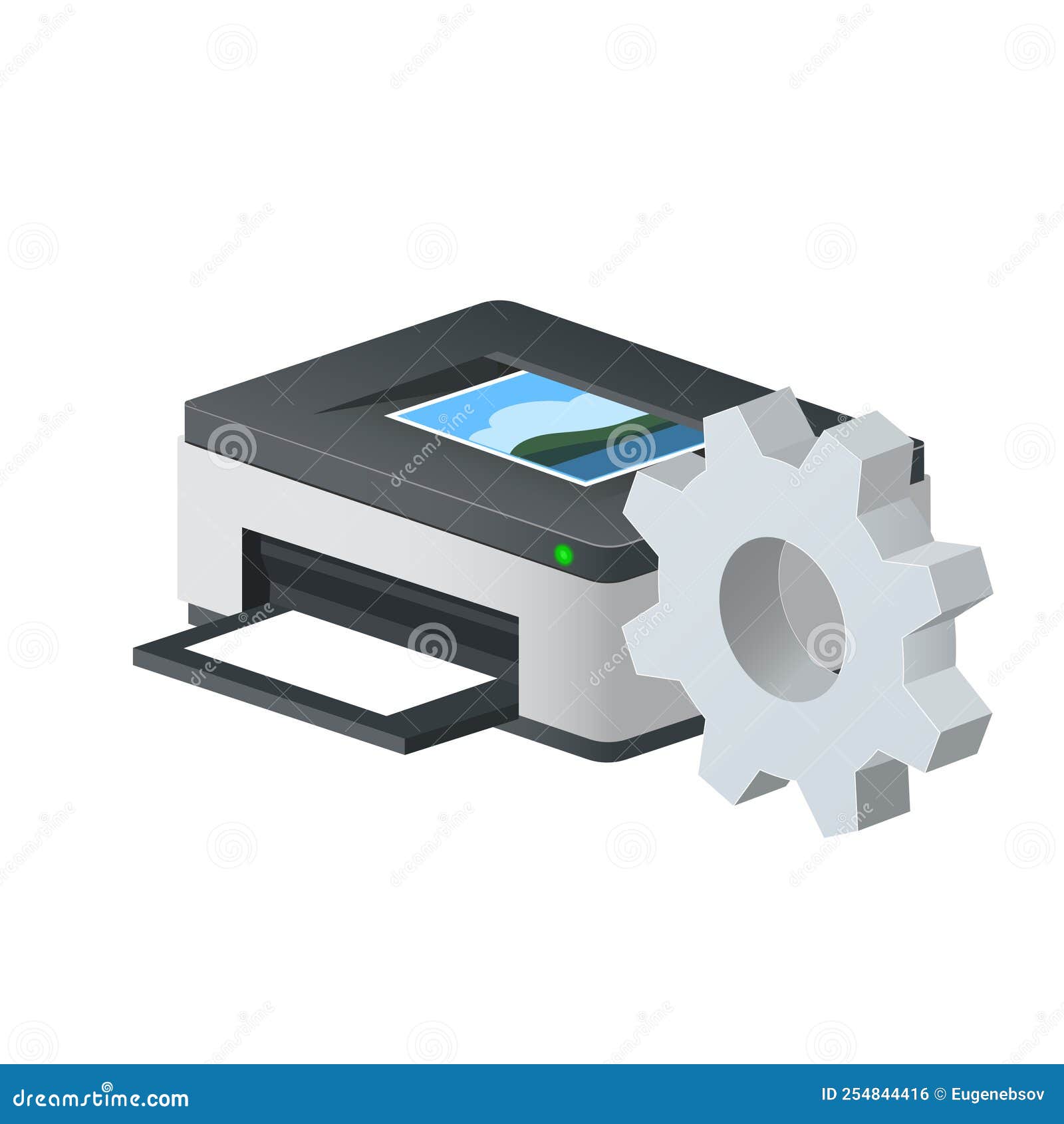 Printer Icon for Personal Computer with Gear Icon Settings Icon or ...